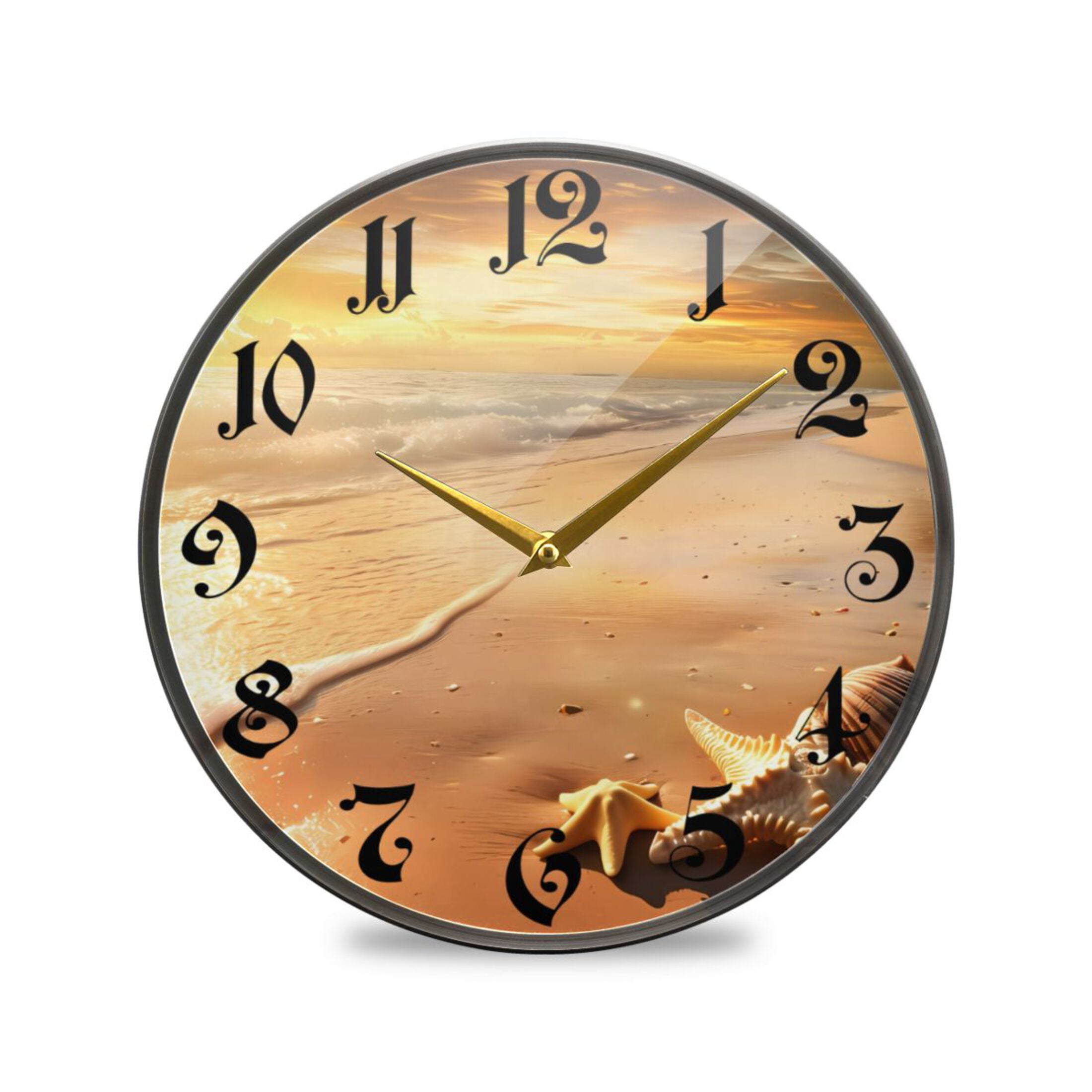9.5" Round Silent Wall Clocks Seastar on Sunset Beach Acrylic Battery Operated Clock Non-Ticking ...