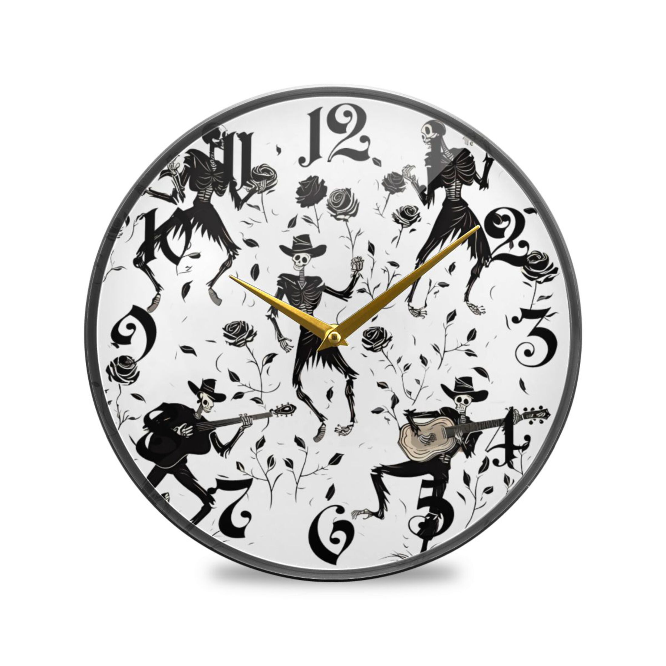 9.5" Round Silent Wall Clocks Skeletons Skulls Dancing Acrylic Battery ...