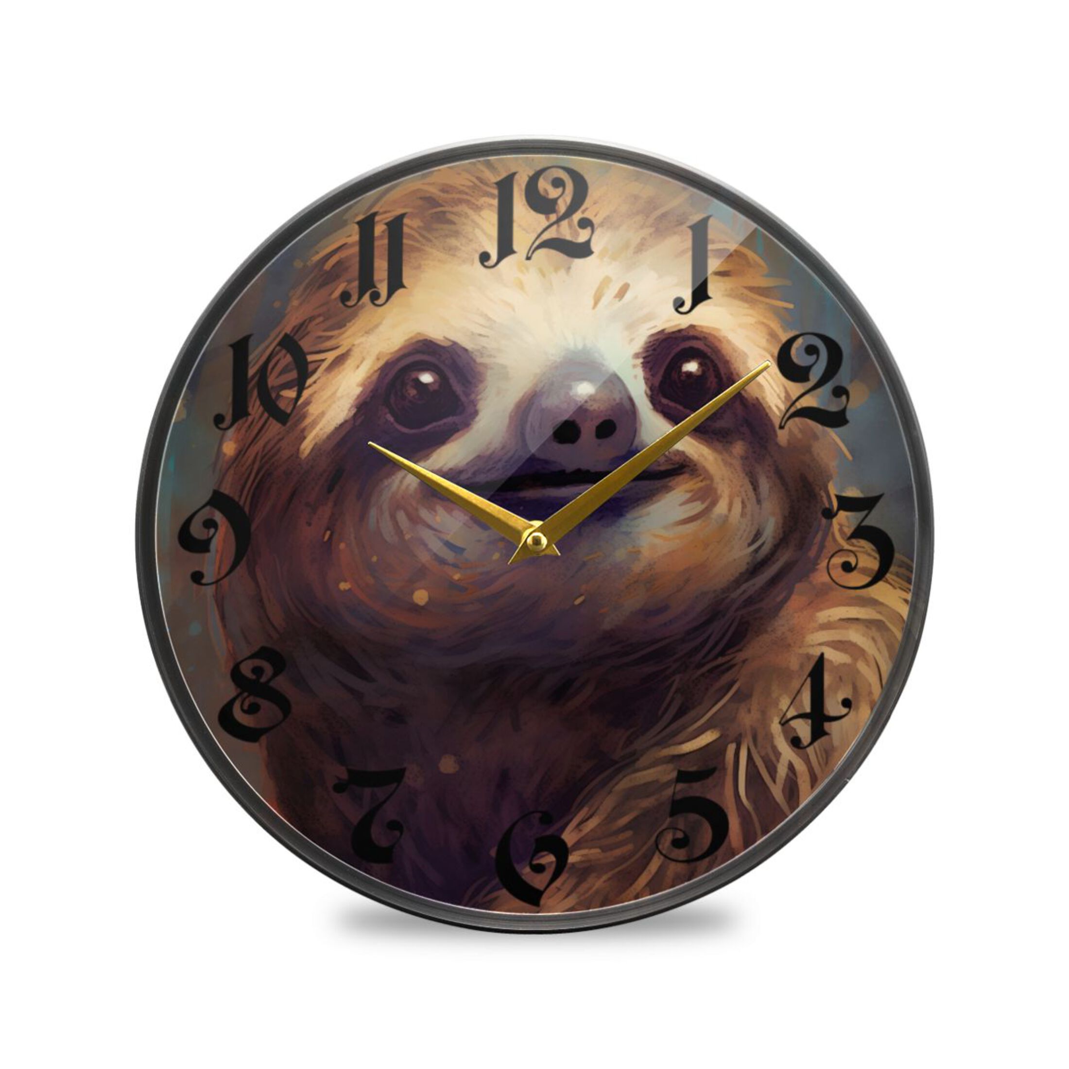 9.5" Round Silent Wall Clocks Sloth Cute Acrylic Battery Operated Clock ...