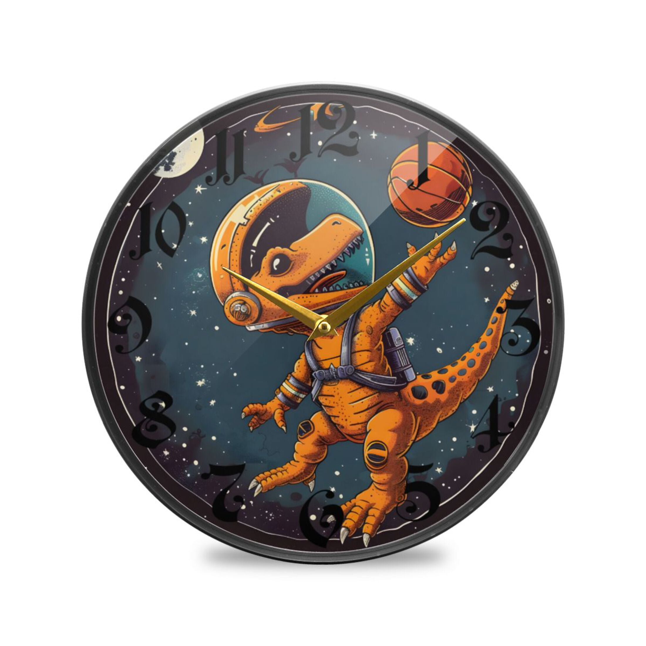 9.5" Round Silent Wall Clocks Space Dinosaur Acrylic Battery Operated ...