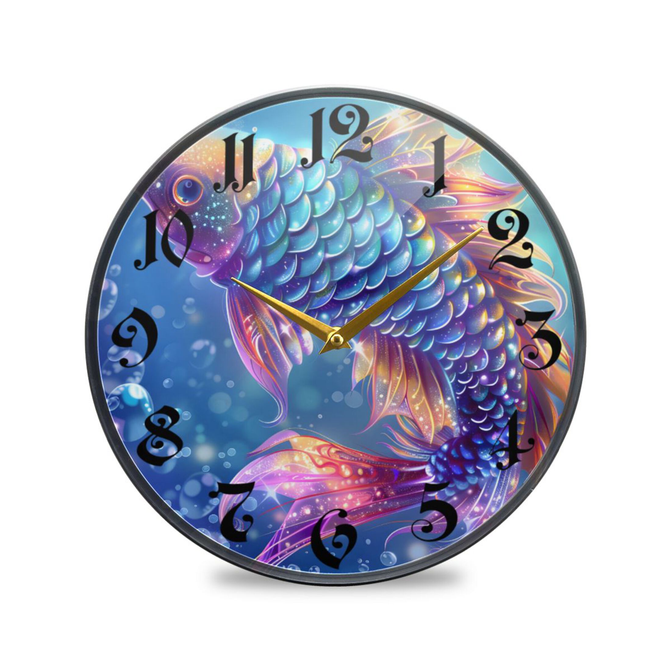 9.5" Round Silent Wall Clocks Sparkling Fish Scales Acrylic Battery ...