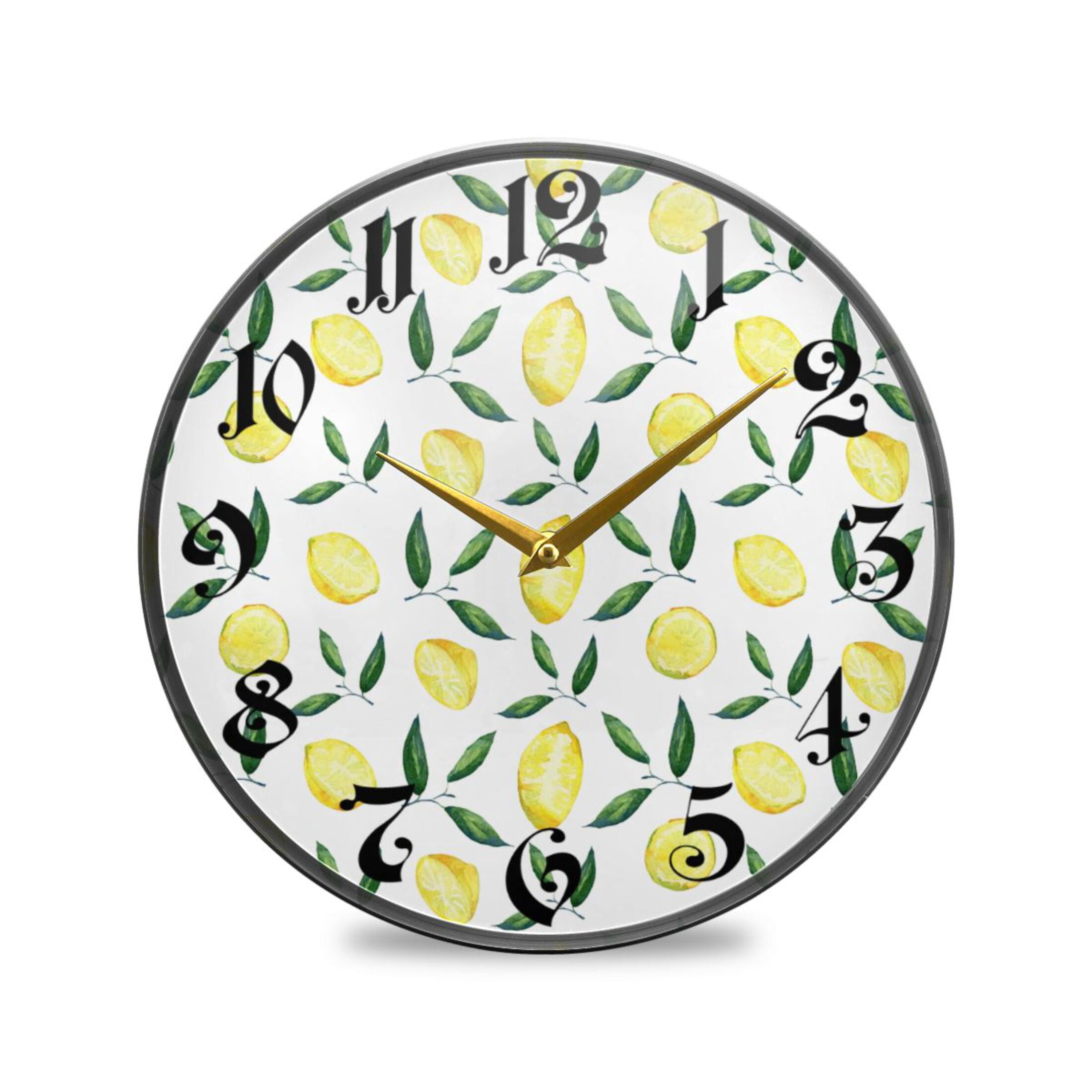 9.5" Round Silent Wall Clocks Summer Lemon and Leaves Acrylic Battery ...