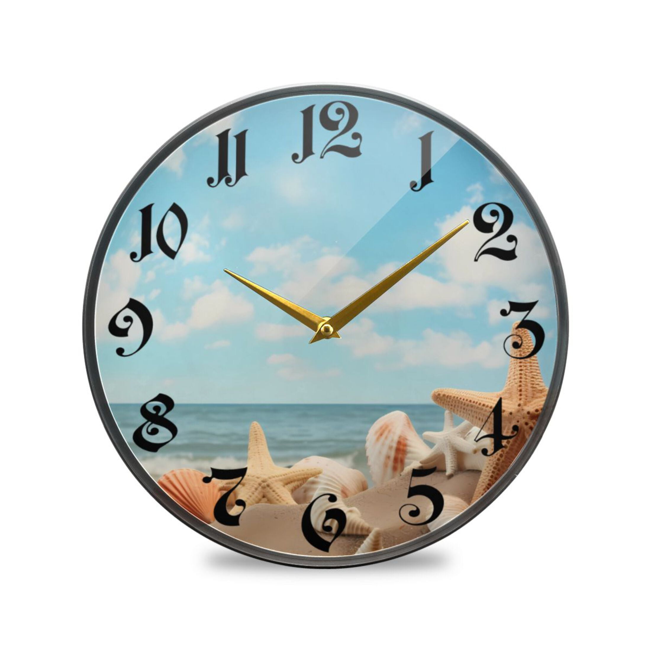 9.5" Round Silent Wall Clocks Summer Seastar on Beach Acrylic Battery ...