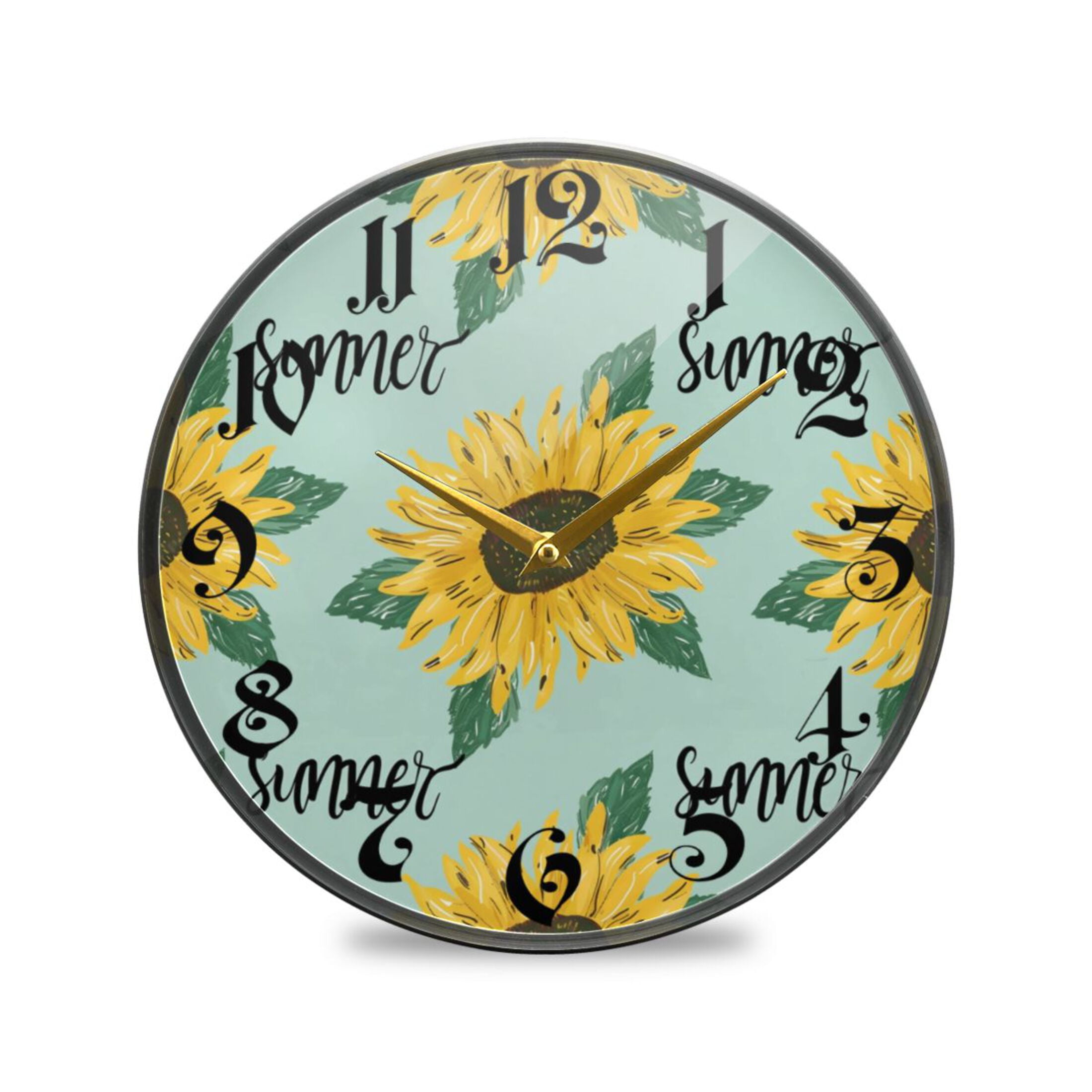 9.5" Round Silent Wall Clocks Summer Sunflower Acrylic Battery Operated ...