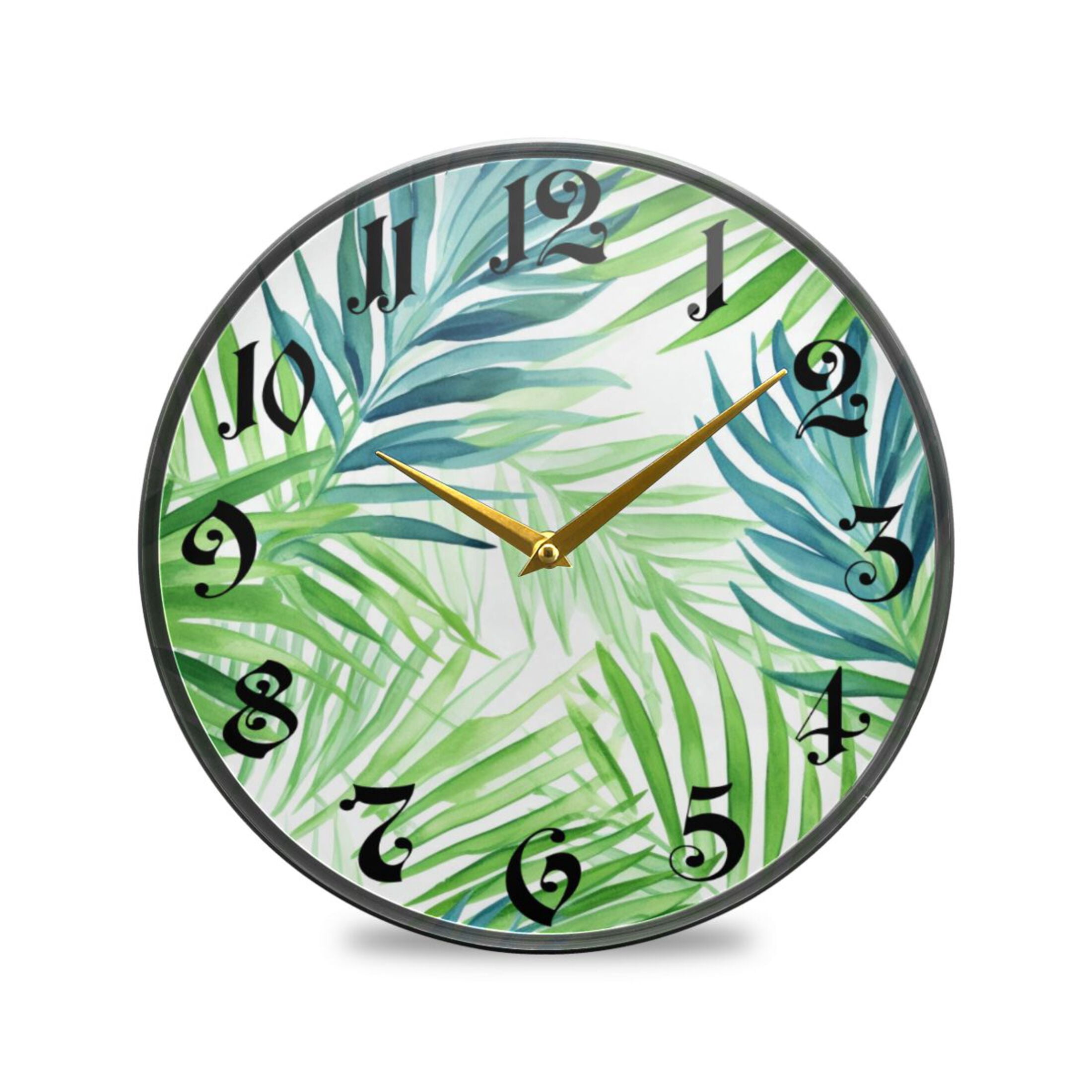 9.5" Round Silent Wall Clocks Summer Tropical Leaves Acrylic Battery ...