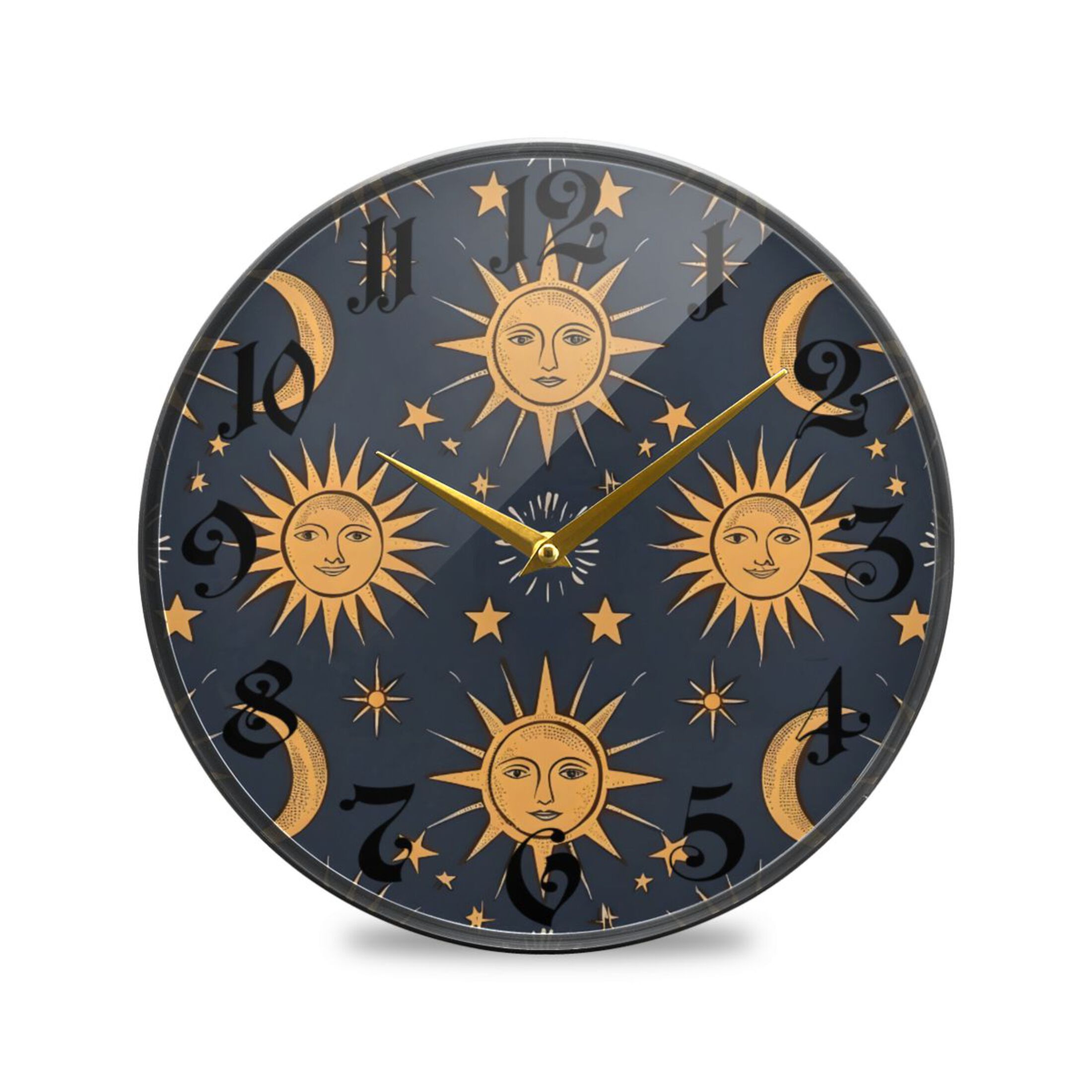 9.5" Round Silent Wall Clocks Sun Moon Bohomia Style Acrylic Battery ...