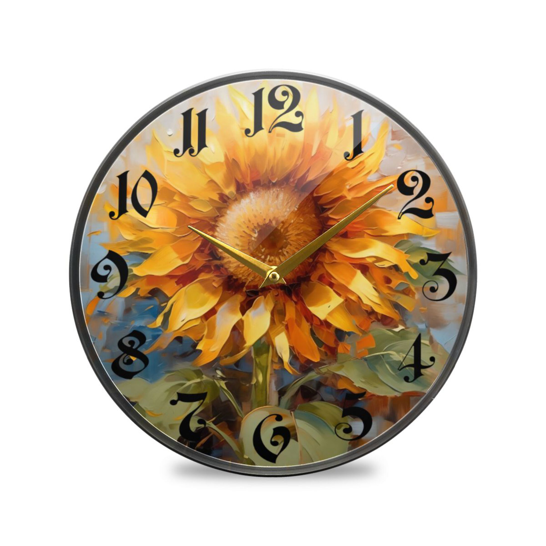 9.5" Round Silent Wall Clocks Sunflower Acrylic Battery Operated Clock ...