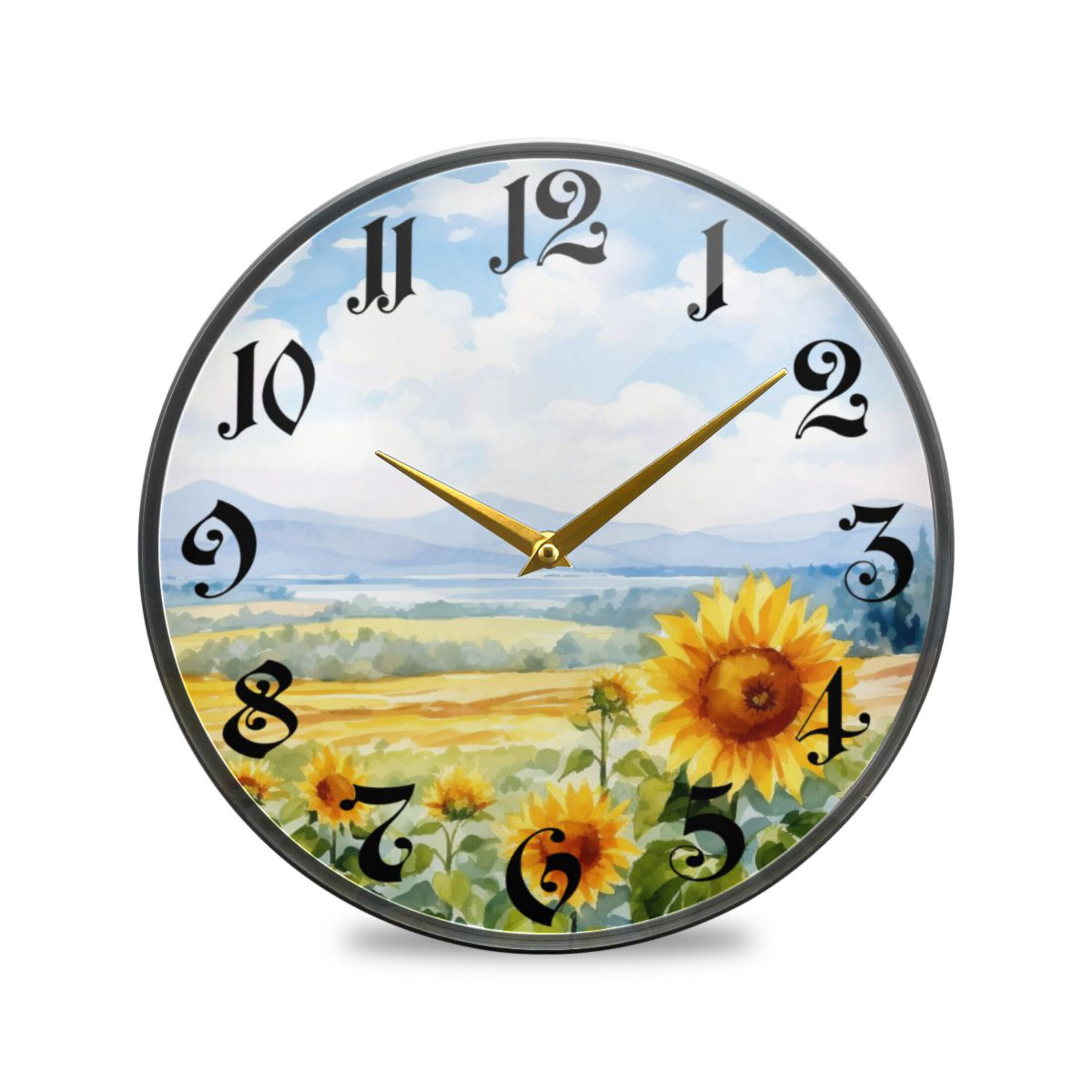 9.5" Round Silent Wall Clocks Sunflowers Abstract Acrylic Battery ...