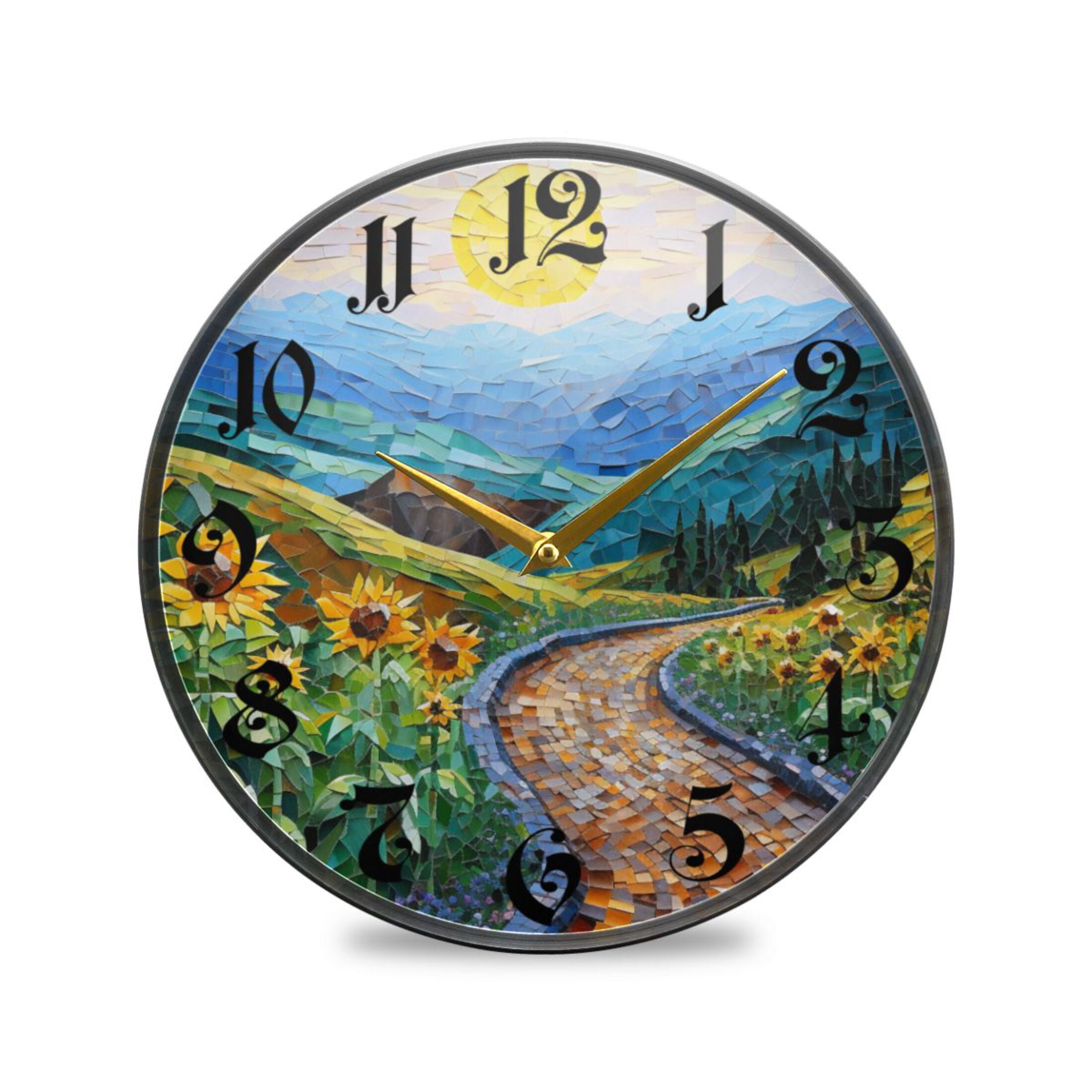 9.5" Round Silent Wall Clocks Sunset Sunflower Acrylic Battery Operated ...