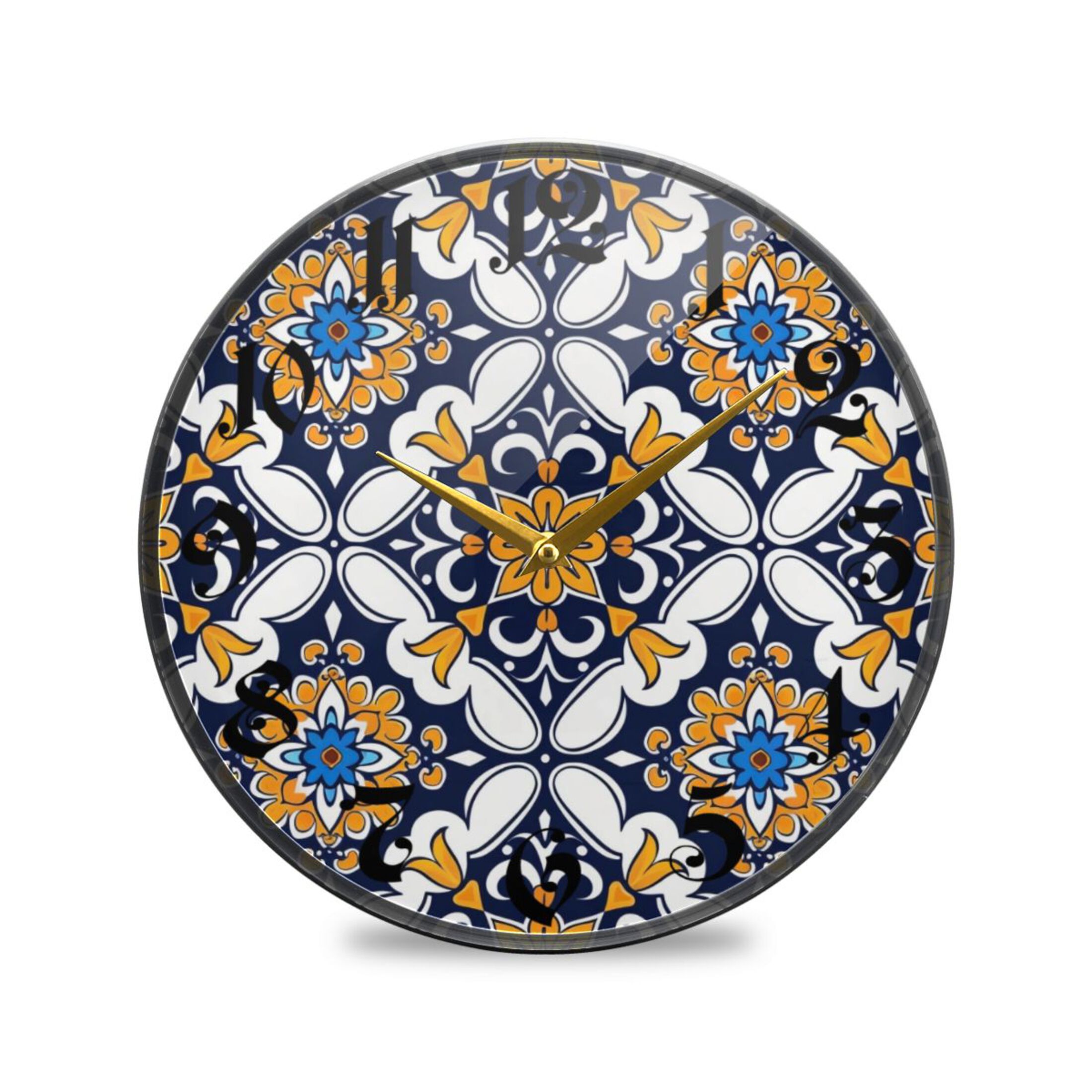 9.5" Round Silent Wall Clocks Texture Bohomia Acrylic Battery Operated ...