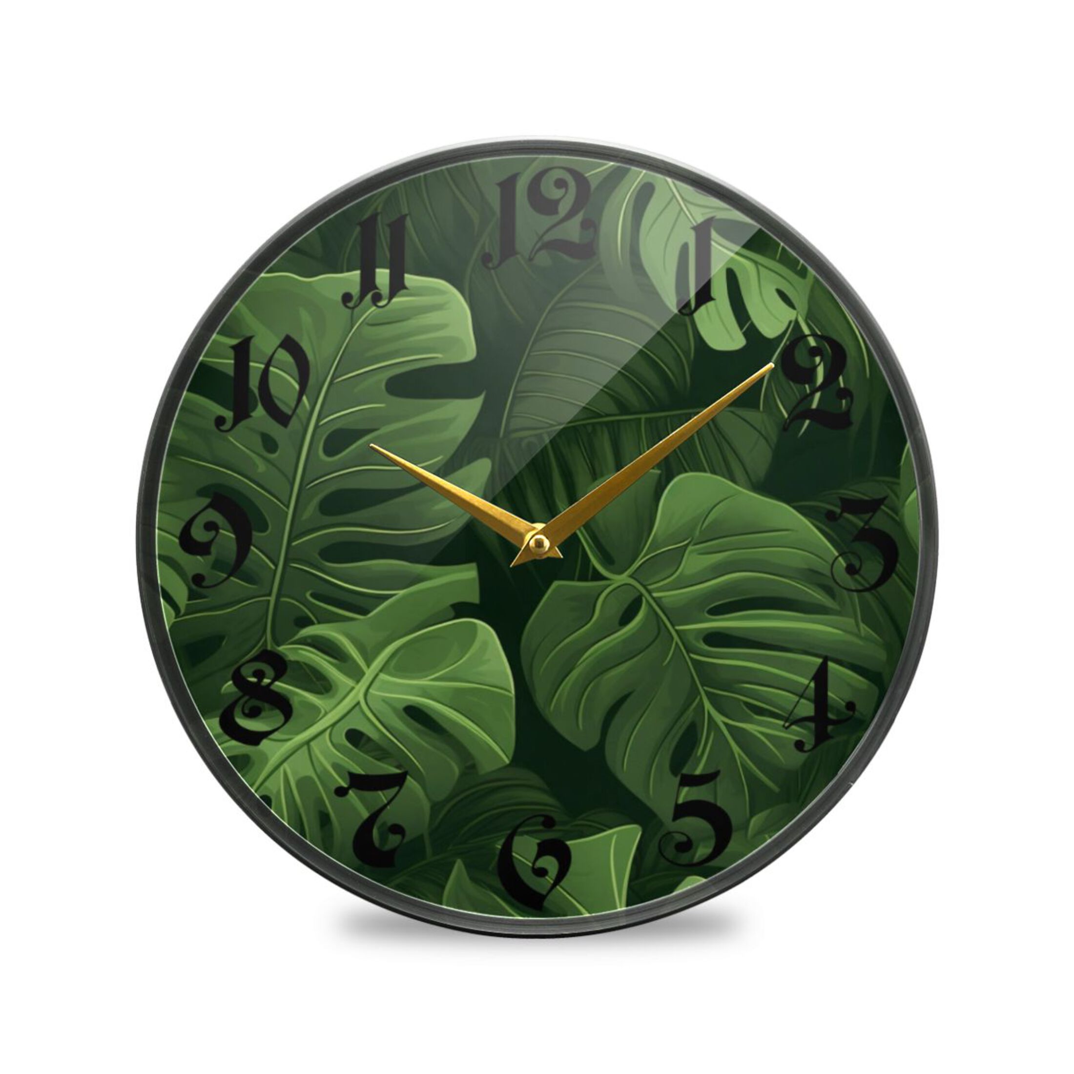 9.5" Round Silent Wall Clocks Tropical Leaf Acrylic Battery Operated ...