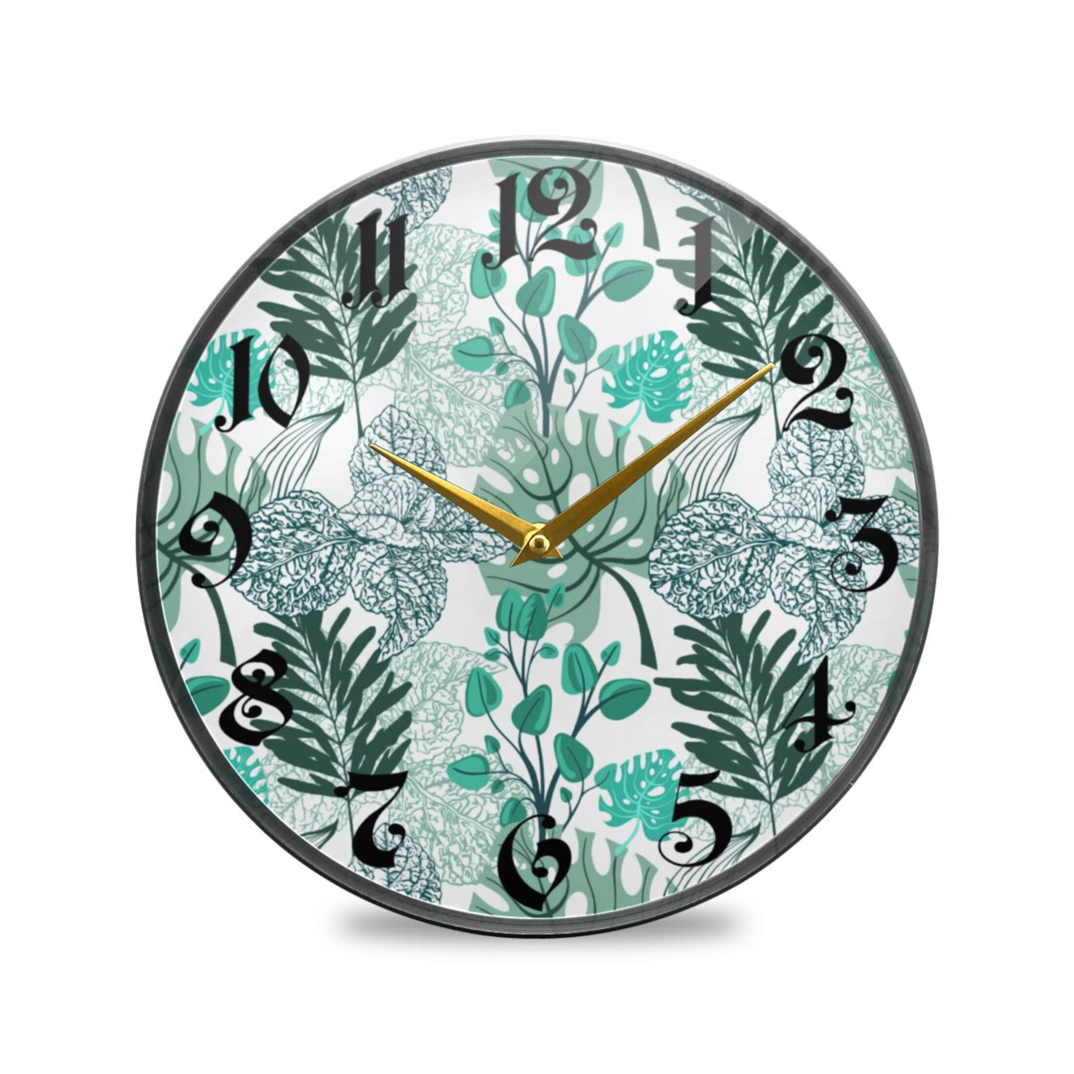 9.5" Round Silent Wall Clocks Tropical Leaves Acrylic Battery Operated ...