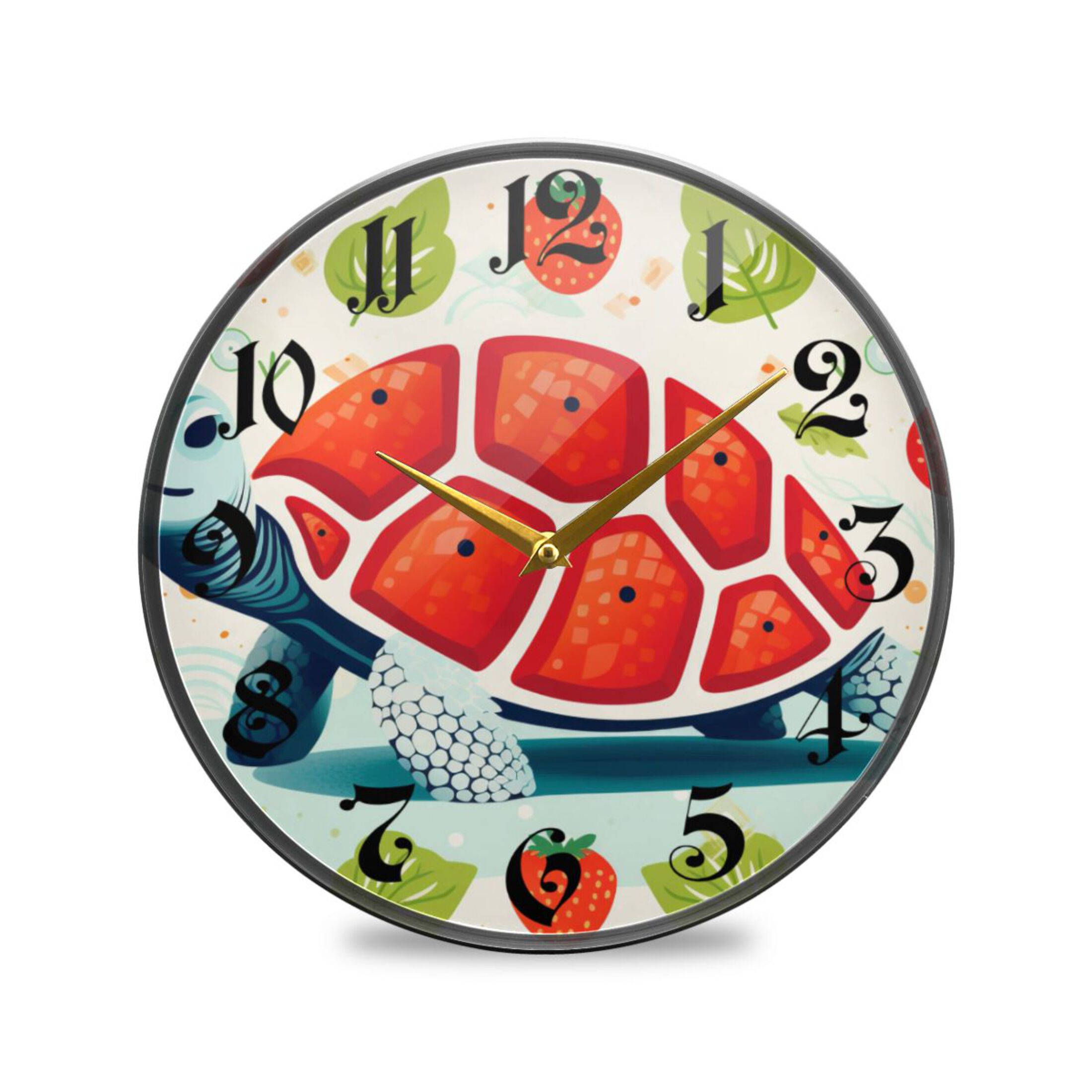 9.5" Round Silent Wall Clocks Turtle and Strawberry Acrylic Battery ...