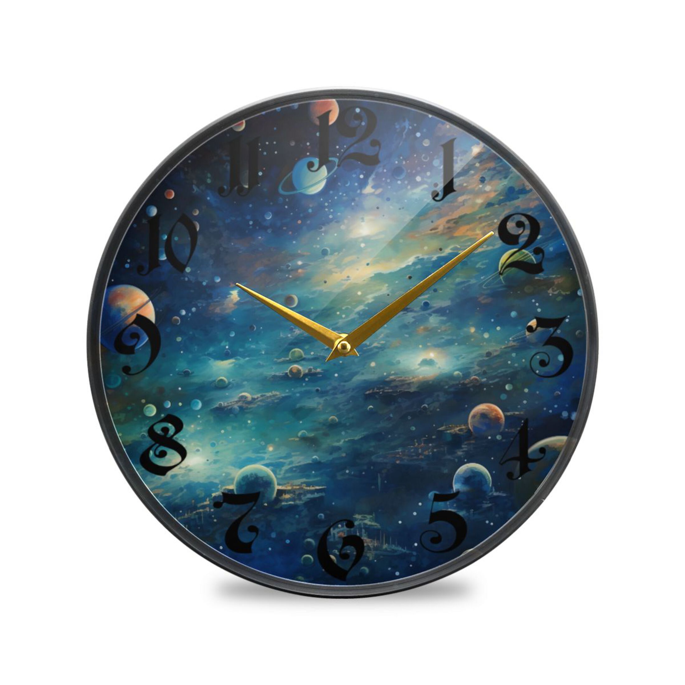 9.5" Round Silent Wall Clocks Universe Space Acrylic Battery Operated ...
