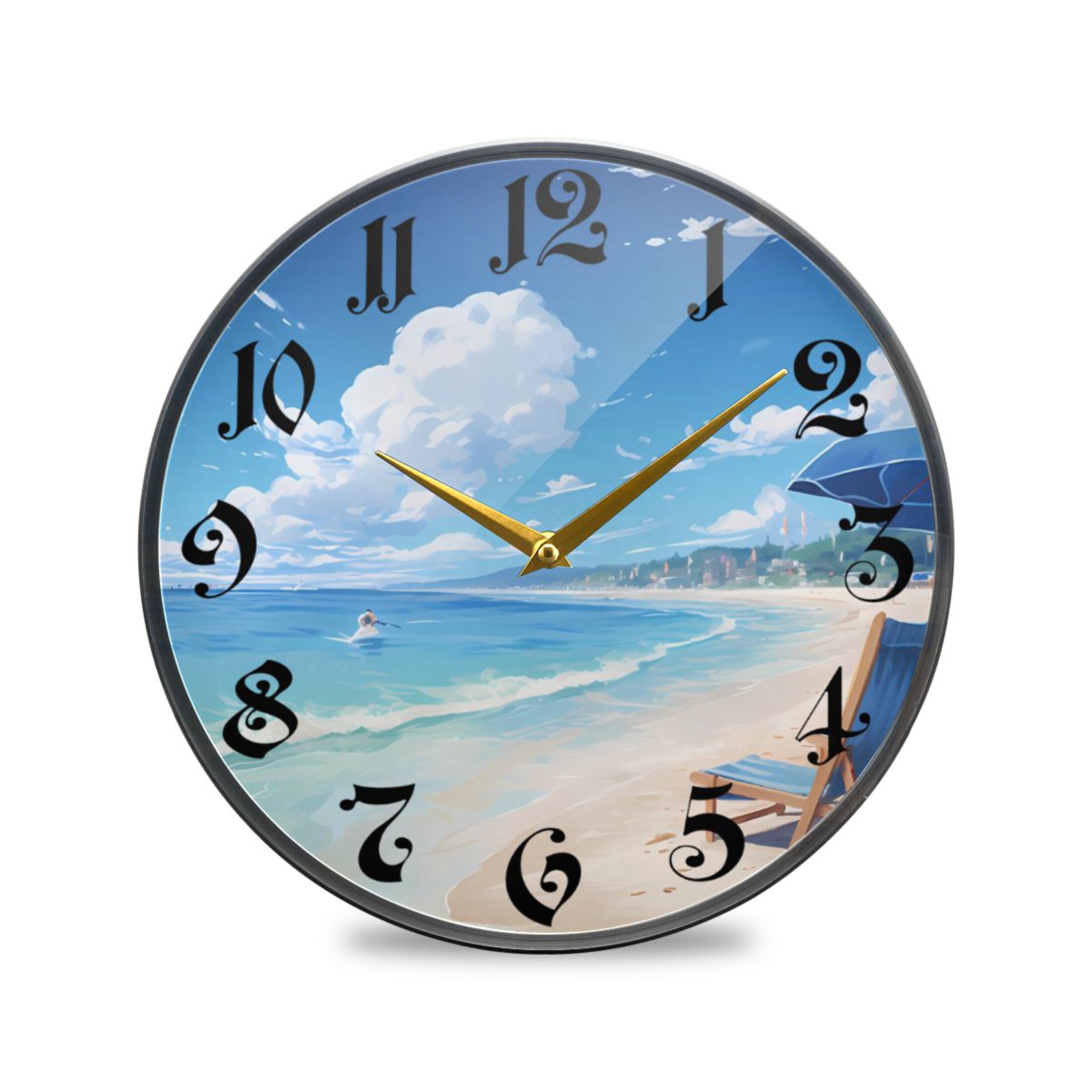 9.5" Round Silent Wall Clocks Vocation Beach Sky Summer Acrylic Battery ...