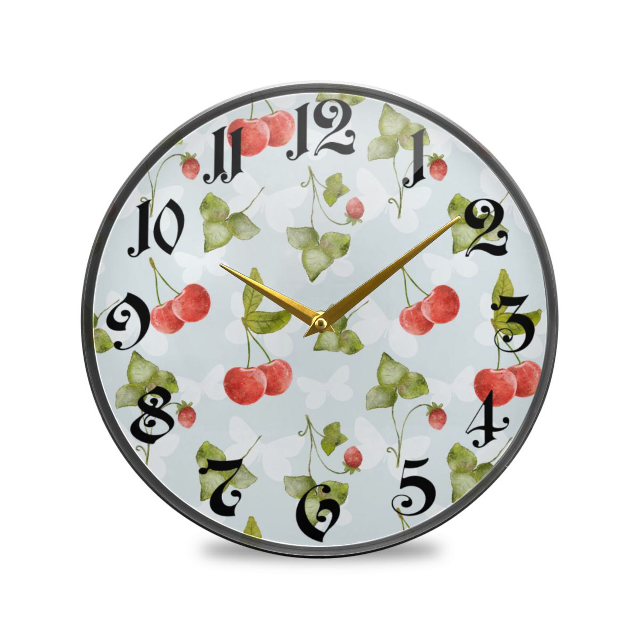 9.5" Round Silent Wall Clocks Watercolor Cherry Acrylic Battery ...