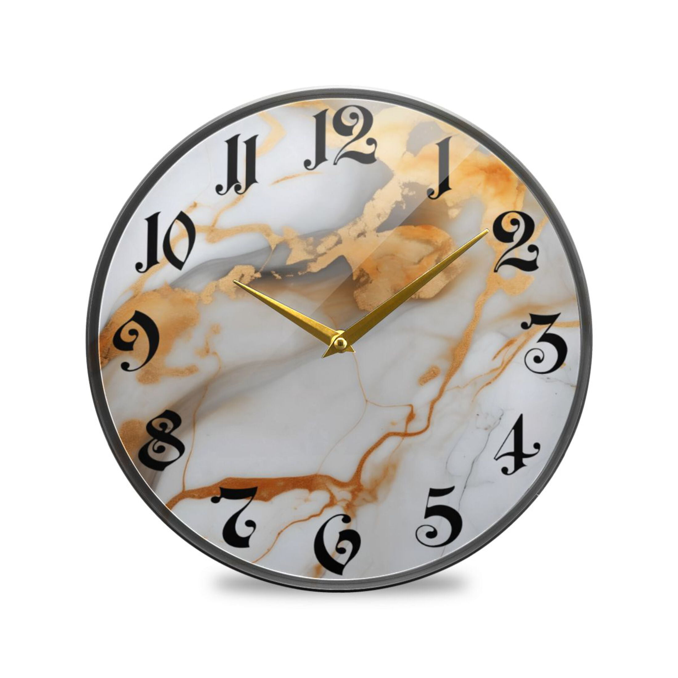 9.5" Round Silent Wall Clocks White and Gold Marble Acrylic Battery ...