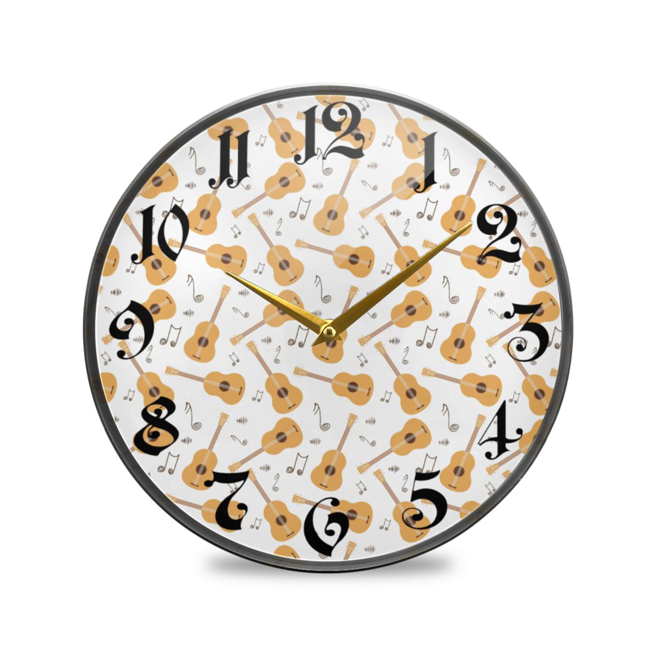 9.5" Round Silent Wall Clocks Yellow Cartoon Guitar Acrylic Battery ...