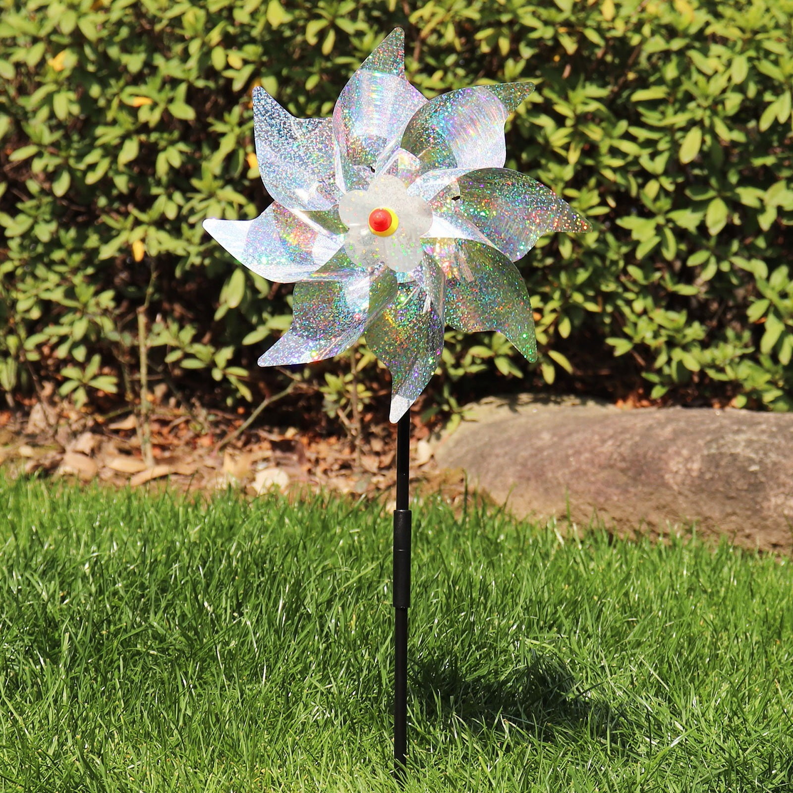9.5" Sparkly Reflective Pinwheels with Stakes, Colorful Wind Spinners ...