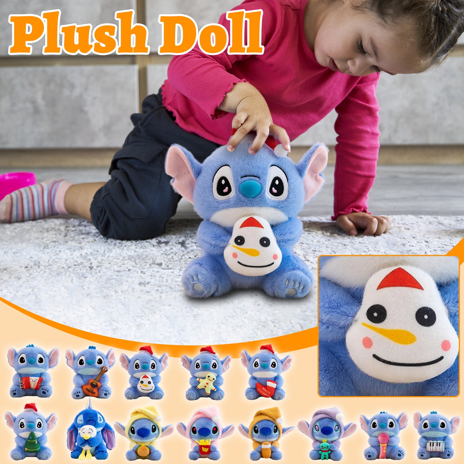 9.5"Stitch Christmas Plush Toy - Cute Stuffed Animal Doll with Holiday ...