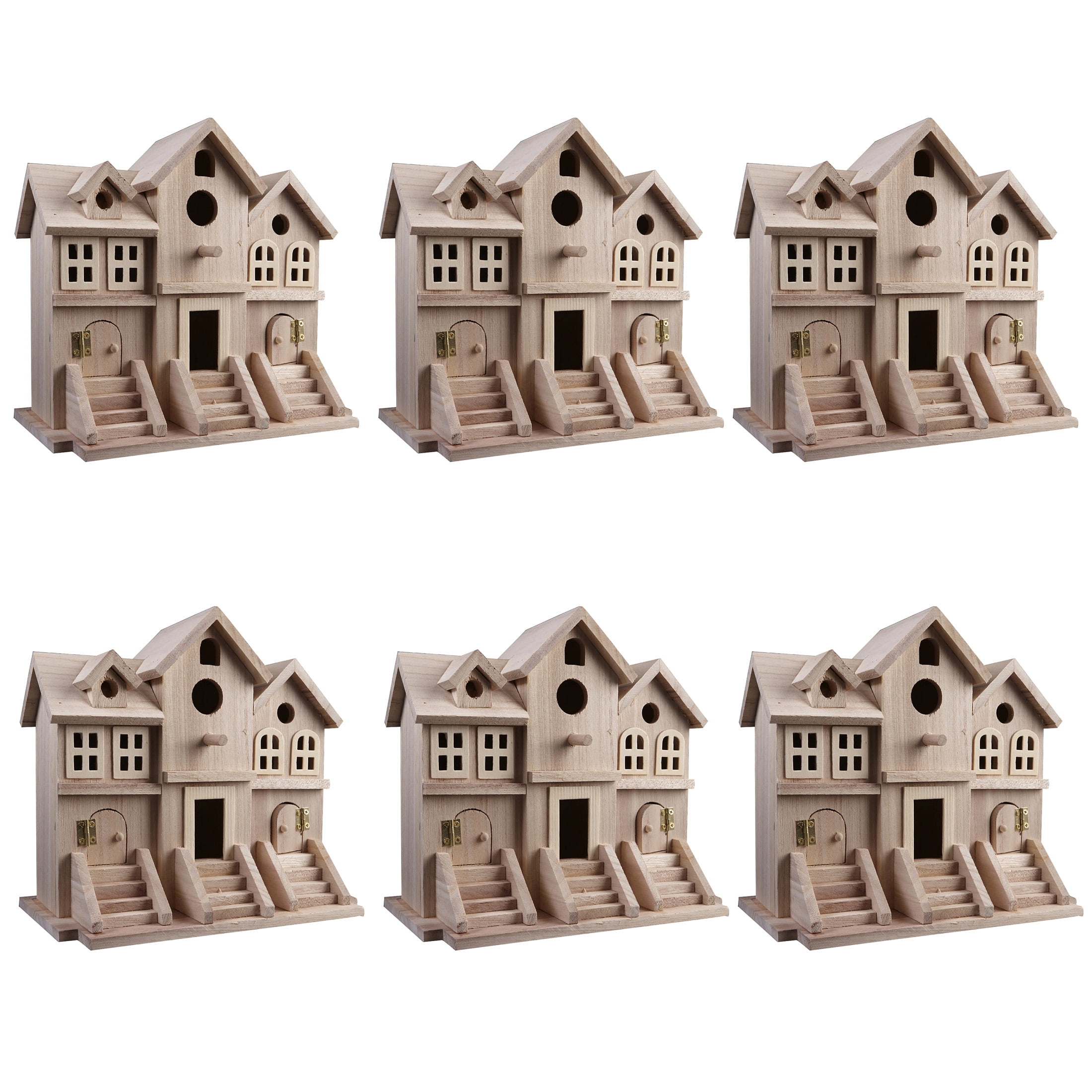 9.5" Wooden Brownstone Birdhouse with Fence by Make Market - Unfinished ...