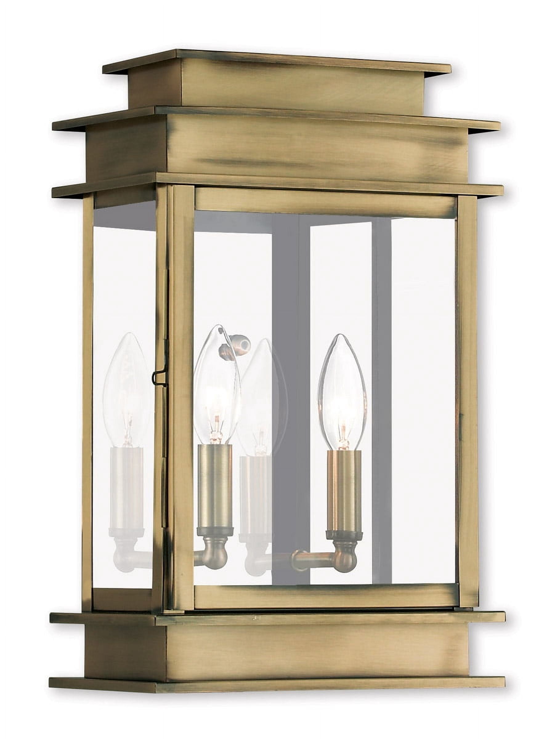 9.5 inch 2 Light Antique Brass Outdoor Wall Lantern with Clear Glass ...