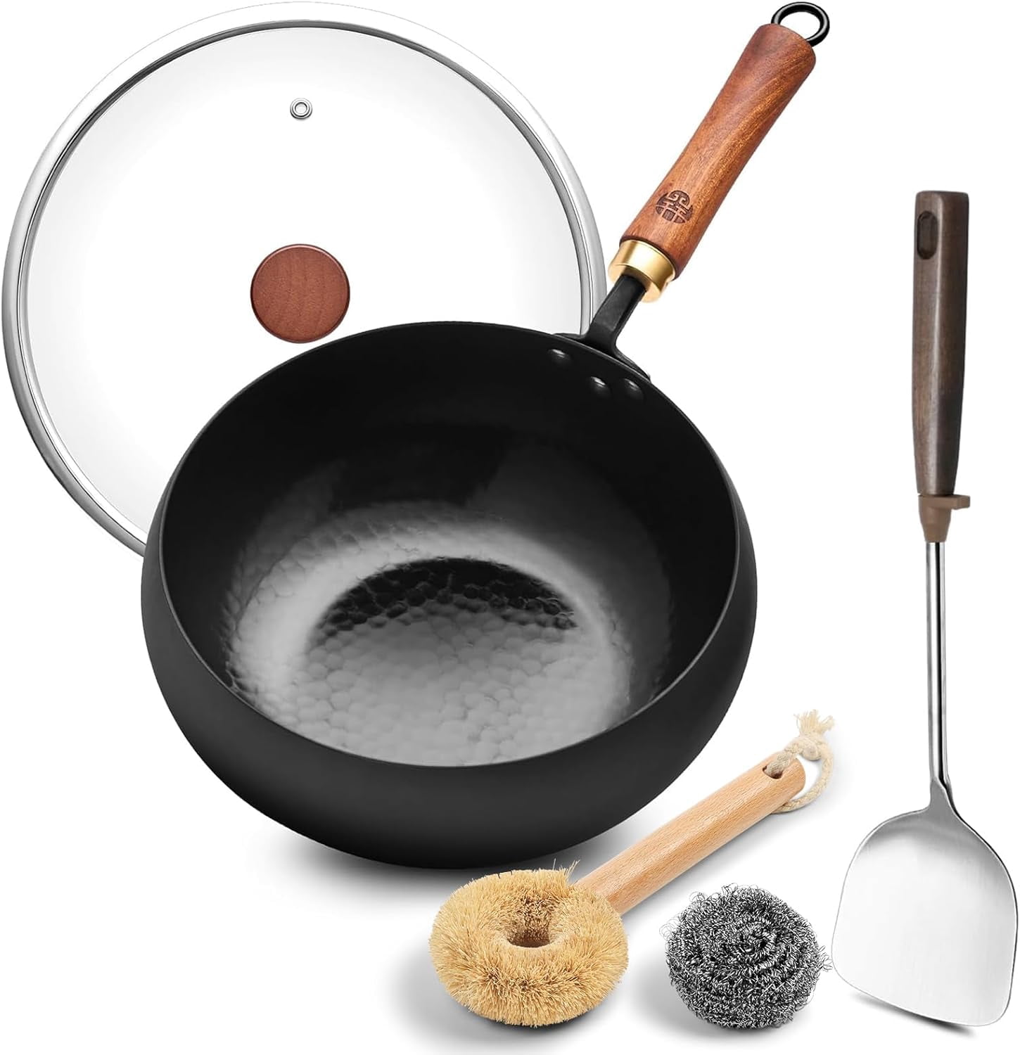 **9.5-inch wok pan with lid – handmade round cooking wok, deep frying ...