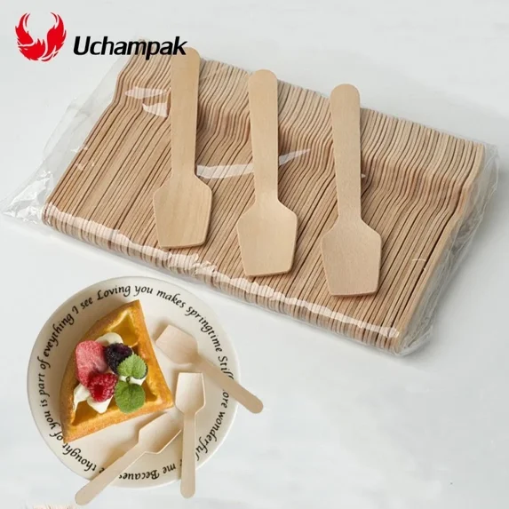 9.5Cm Mini Wooden Spoons Disposable Square End Tasting Spoon Party Ice ...