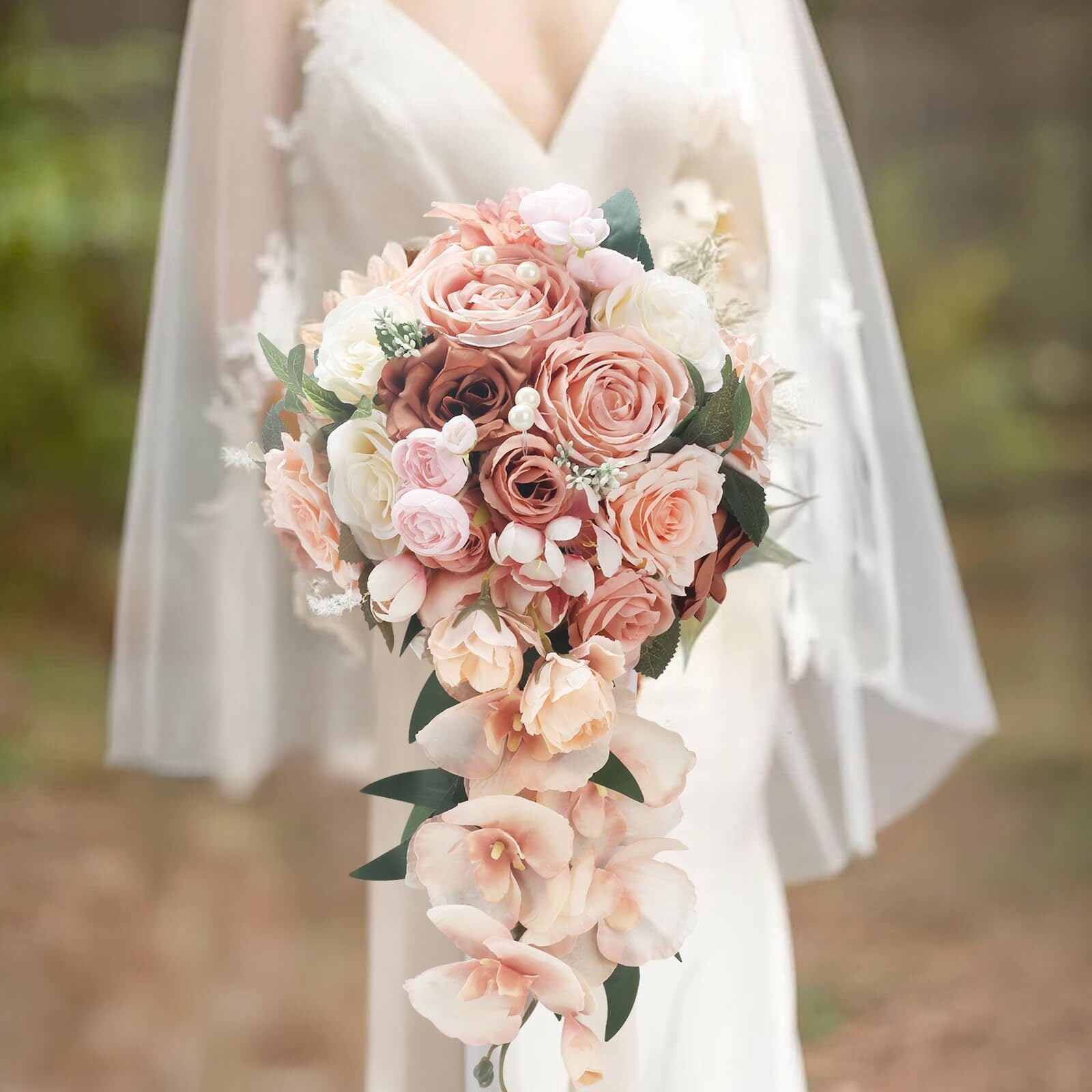 9.5Inch Bridal Bouquet Wedding Bouquets for Bride Cascading Bridal ...
