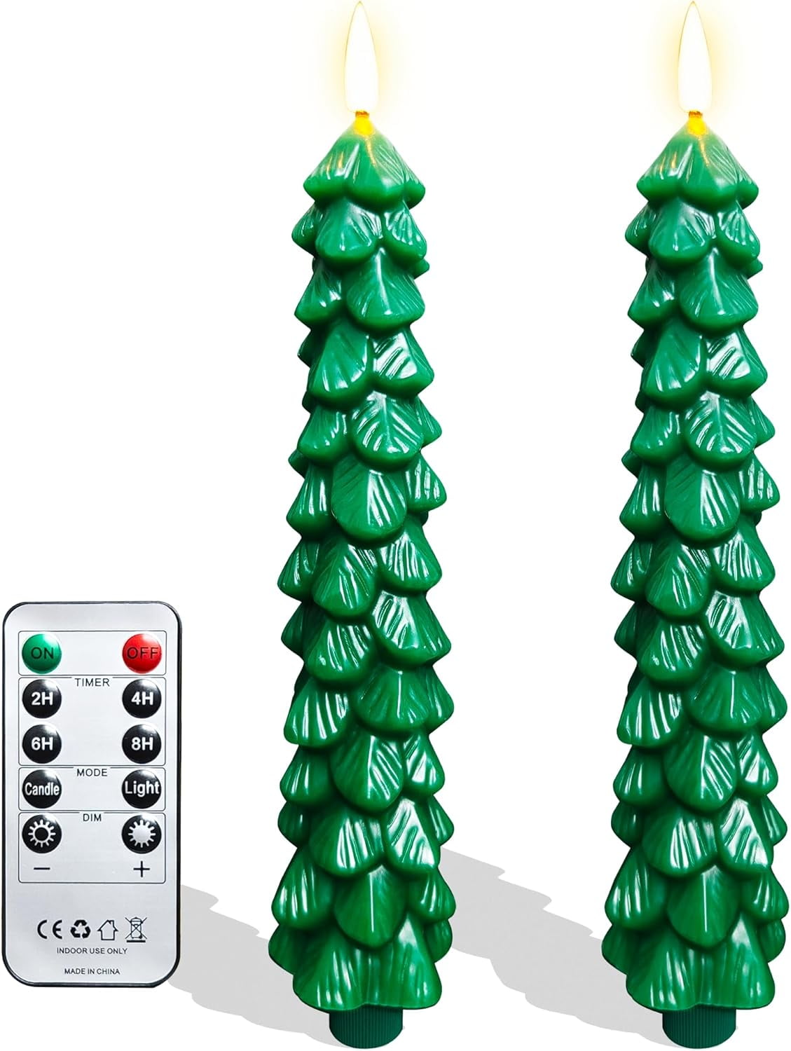 9.5Inches Real Wax Flameless Christmas Tree Taper Candles with Remote ...