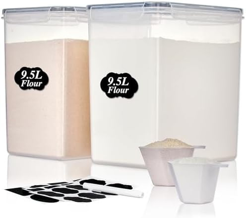 9.5L 2 Pack Extra Large Flour Sugar Storage Containers for 25lbs flour ...