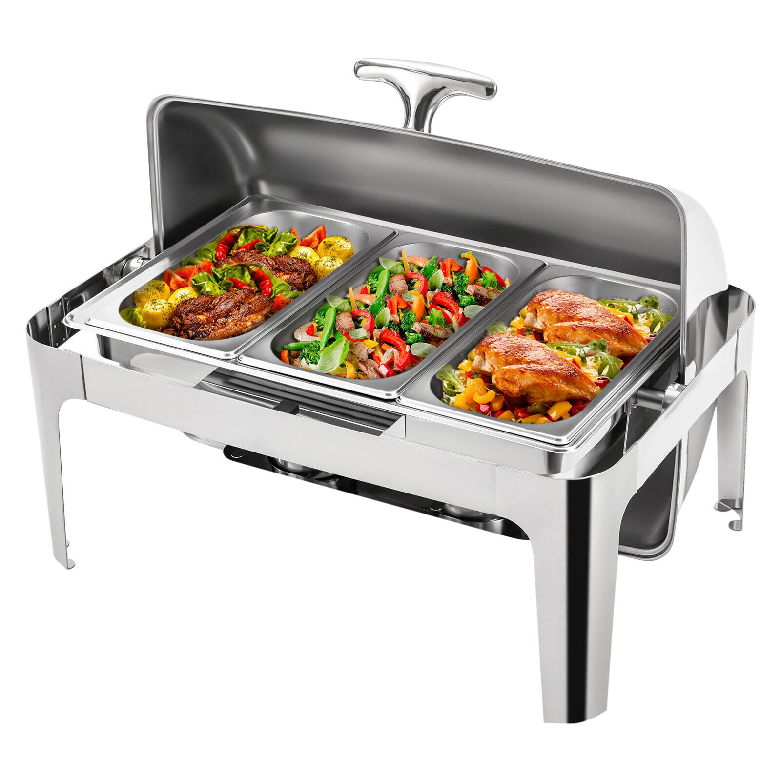 9.5QT Roll Top Chafing Dish Buffet Pan Chafer Set, Stainless Steel ...