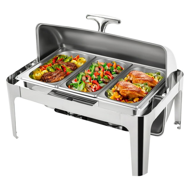 9.5QT Roll Top Chafing Dish Buffet Pan Chafer Set, Stainless Steel ...
