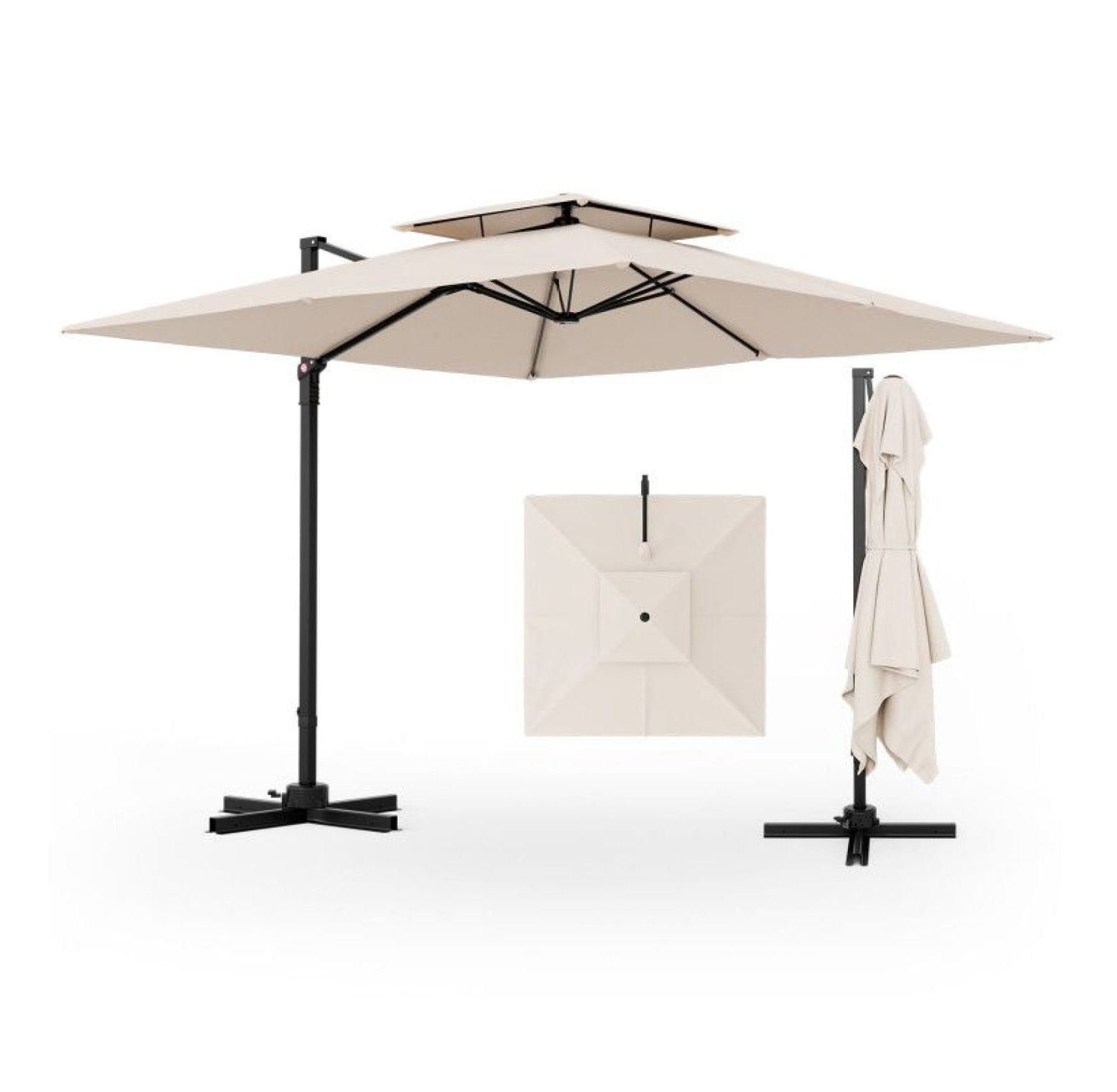 9.5ft Cantilever Patio Umbrella, 360° Rotation, Double Vented, Outdoor ...