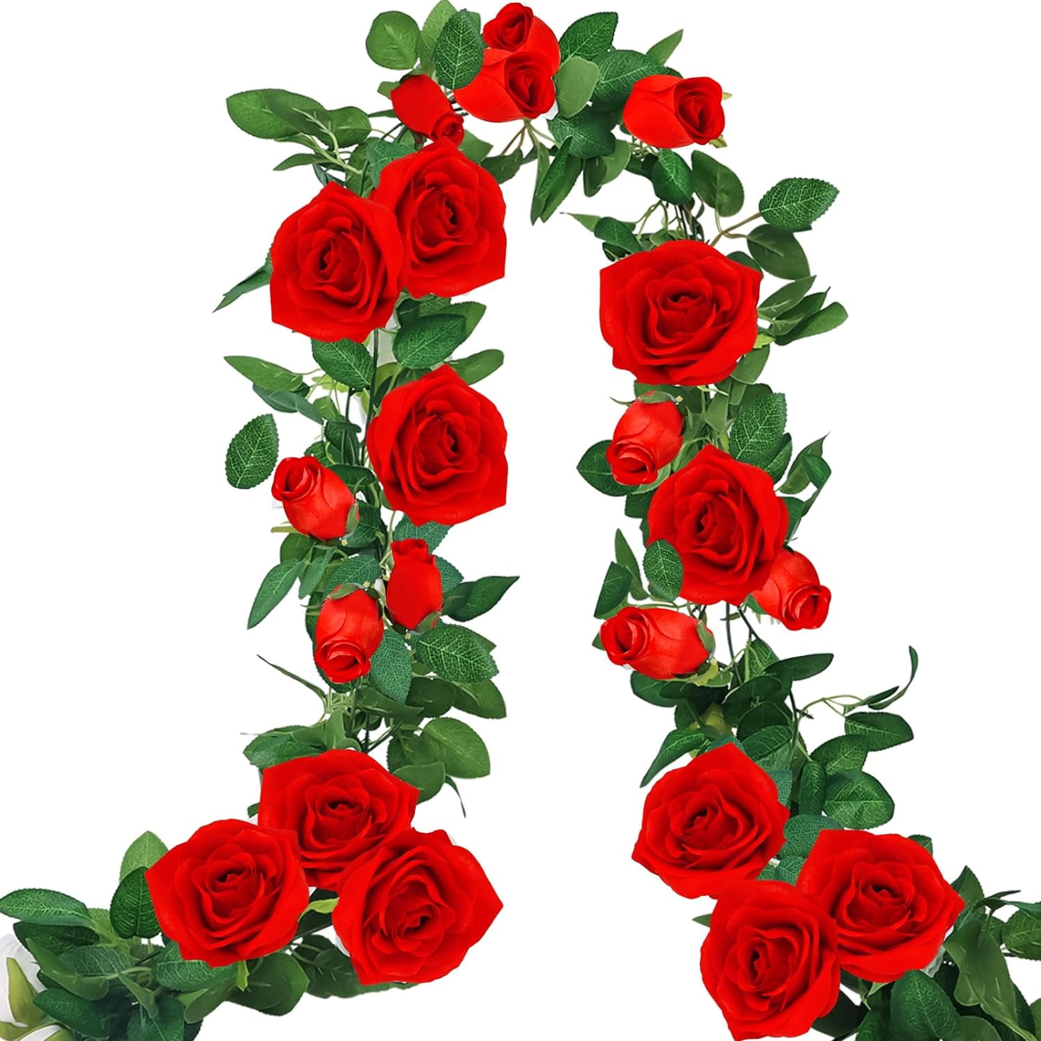 9.5ft Red Rose Vines Artificial Floral Garland, Silk Fake Flower Vines ...
