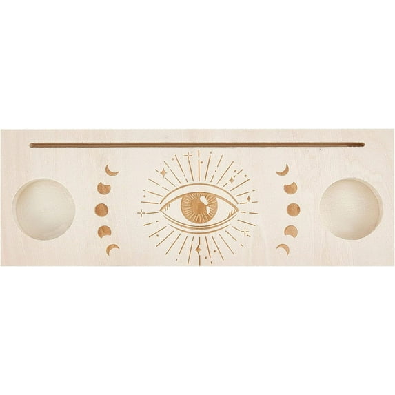 9.5x3.4x0.6 Inch Wooden Tarot Card Stand 2-Slot Candle Holder Moon ...