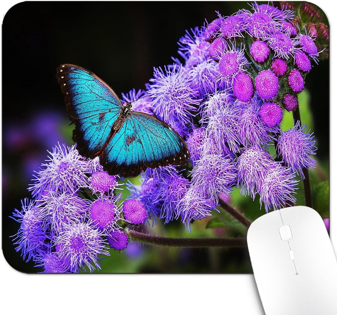 9.5x7.9 Inch Office/Gaming Mouse Pad, A Blue Morpho Butterfly on Purple ...