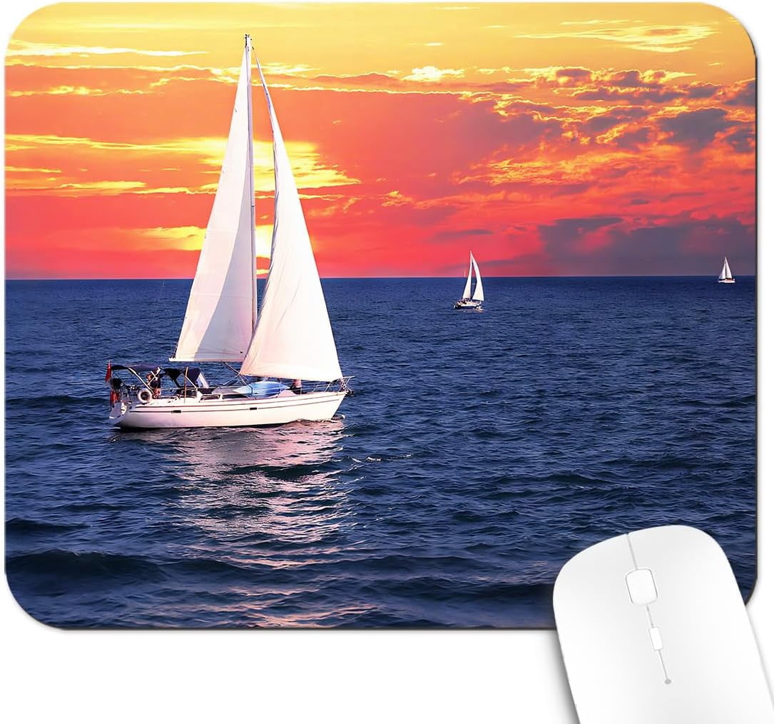 9.5x7.9 Inch Office/Gaming Mouse Pad, Nautical Sailboat on Expansive ...