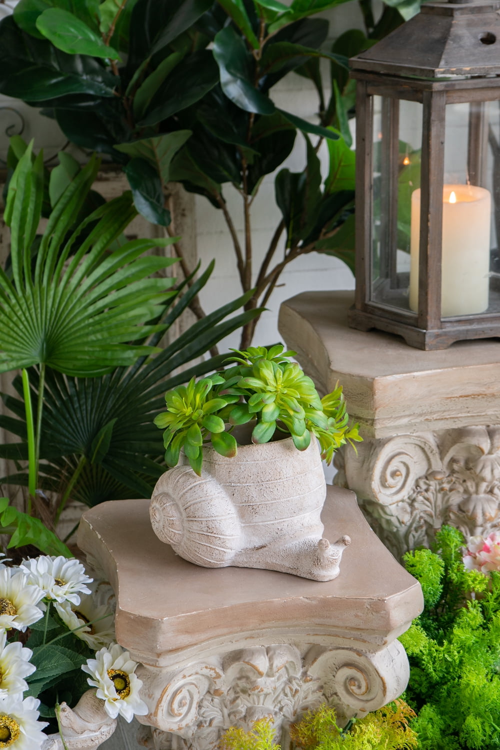 9.5x8.3x6" Decorative Sand and Cement Snail Planter with Textured Beige ...