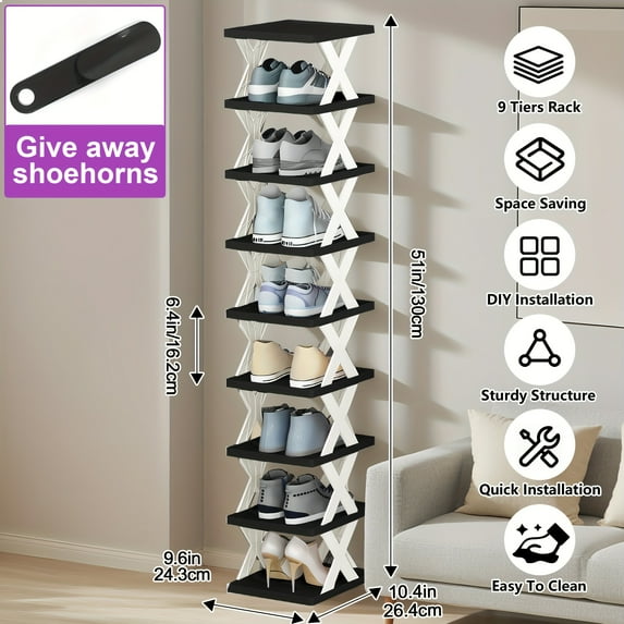 9/6-Tier Shoe Rack, Space-Saving Vertical Shoe Organizer for Entryway ...