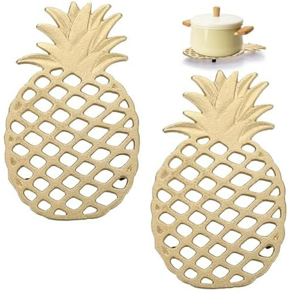 9.6 x 6.3 Inch Cast Iron Trivet, 2 Pack Metal Trivets with Rubber Feets ...