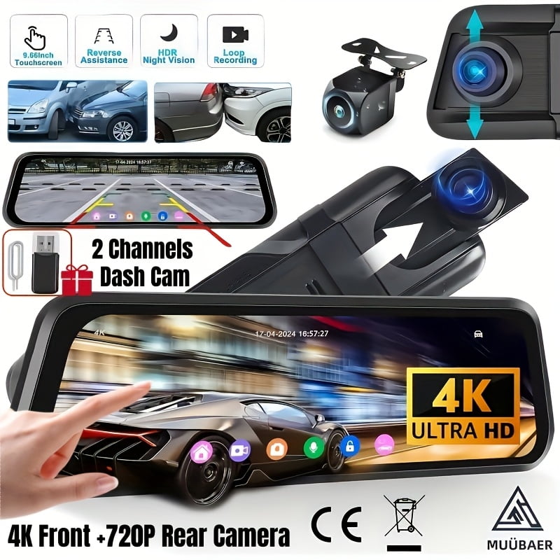 This 9.66-inch 4K front-facing and 720P rear-facing touchscreen dashcam ...