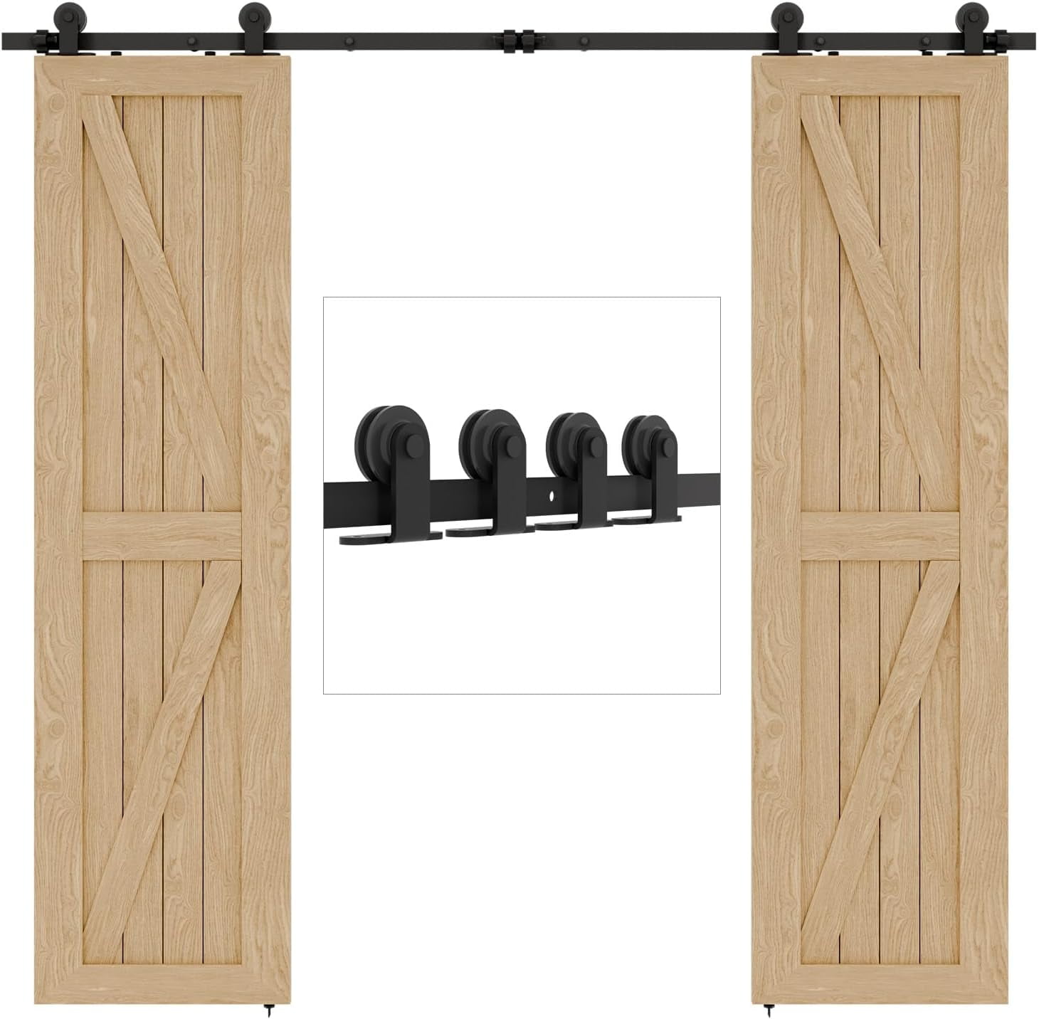 9.6FT Sliding Barn Double Door Hardware Cabinet Closet Track Kit Top ...