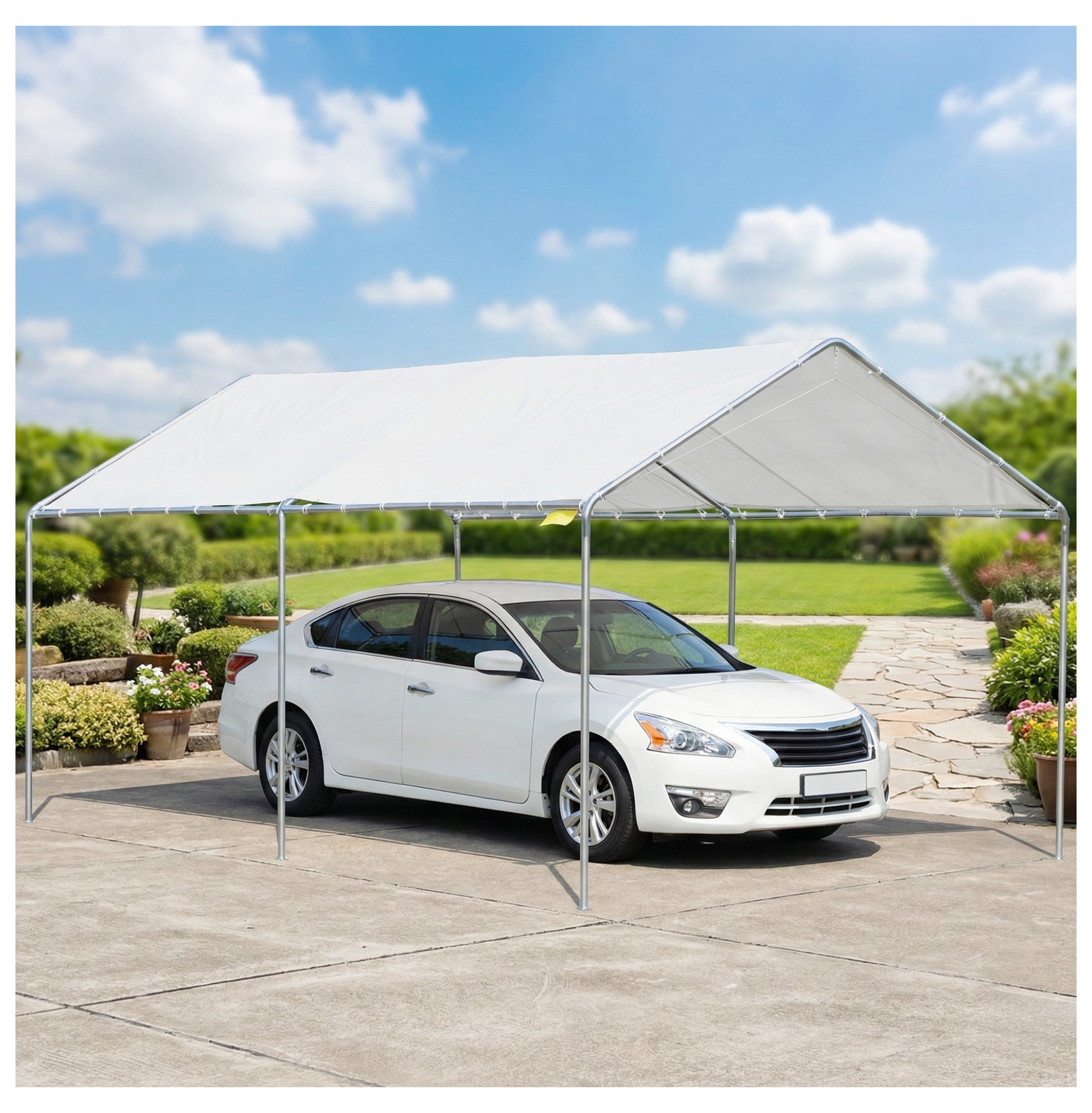 9.6x19.5' Carport Heavy Duty Galvanized Steel Car Canopy with Anchor ...