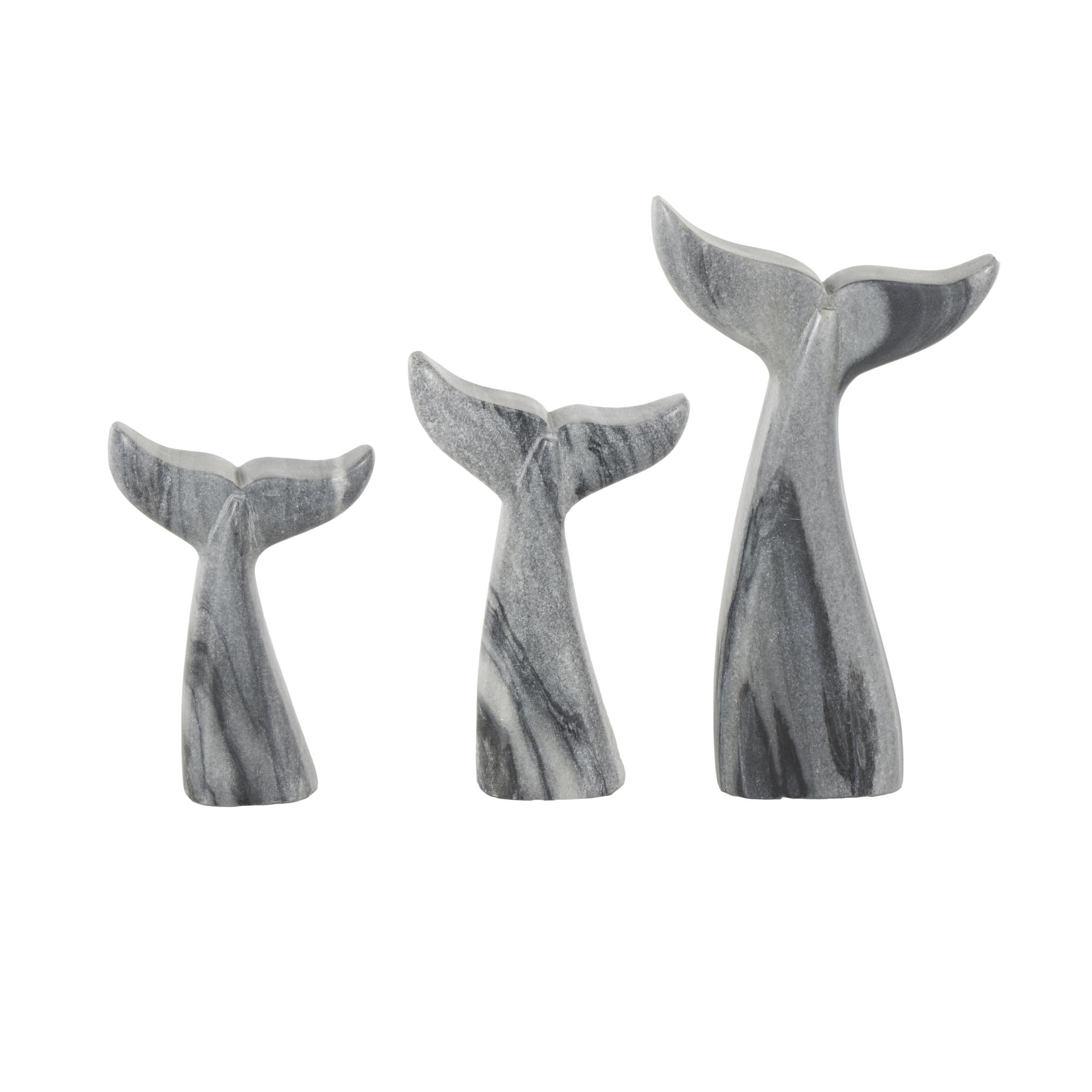 9", 7", 6"H Gray Marble Tail Whale Sculpture, by DecMode (3 Count ...