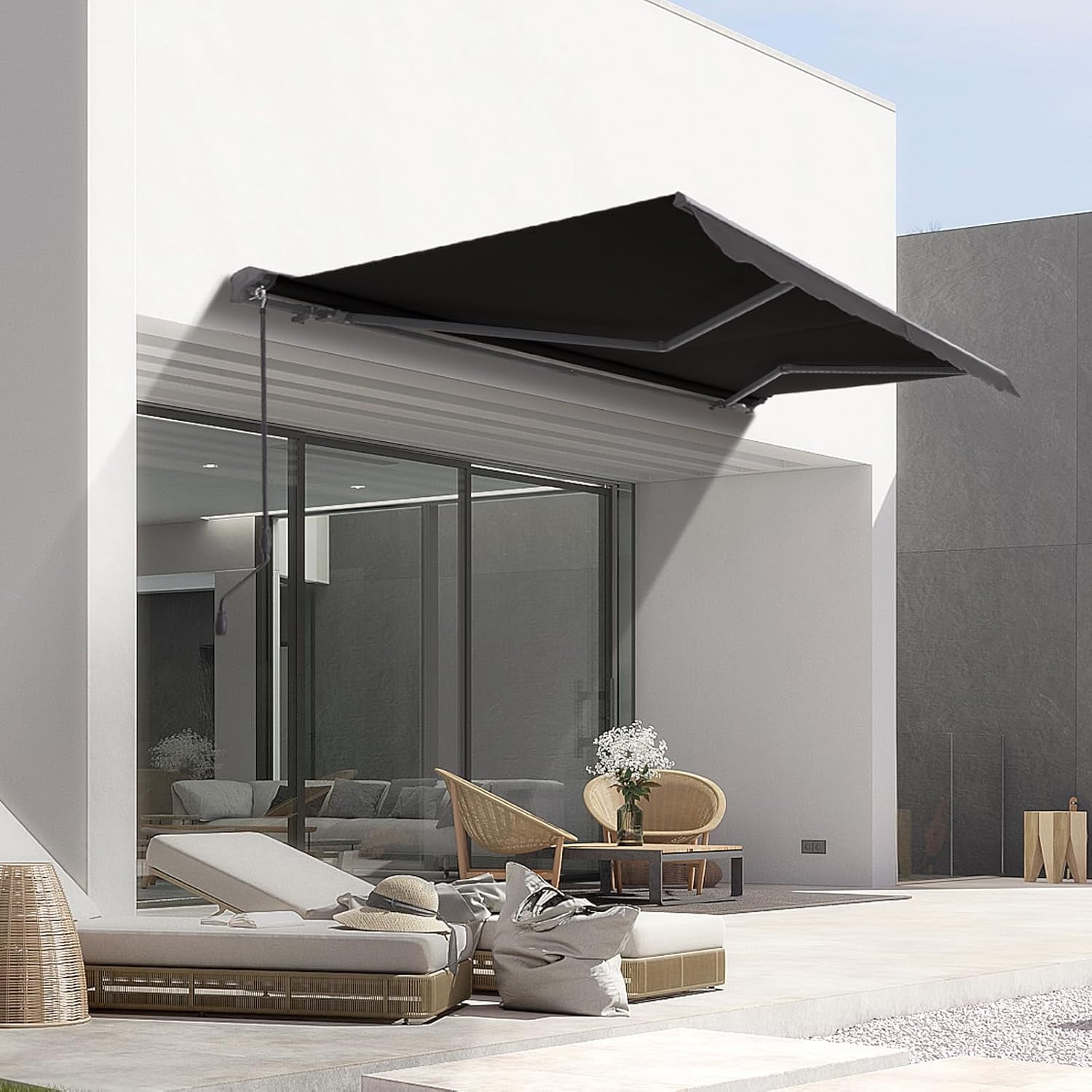 9.7 × 8.2' Adjustable Retractable Awnings for Patio Manual Crank Handle ...