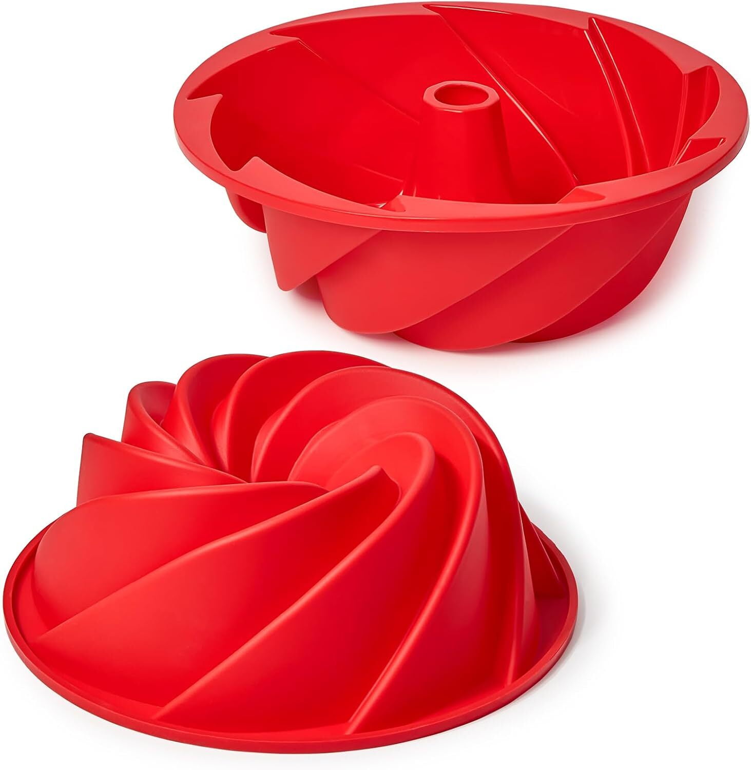9.7 Inch Silicone Spiral Fluted Tube Cake Pan, 2 Pack Non Stick ...