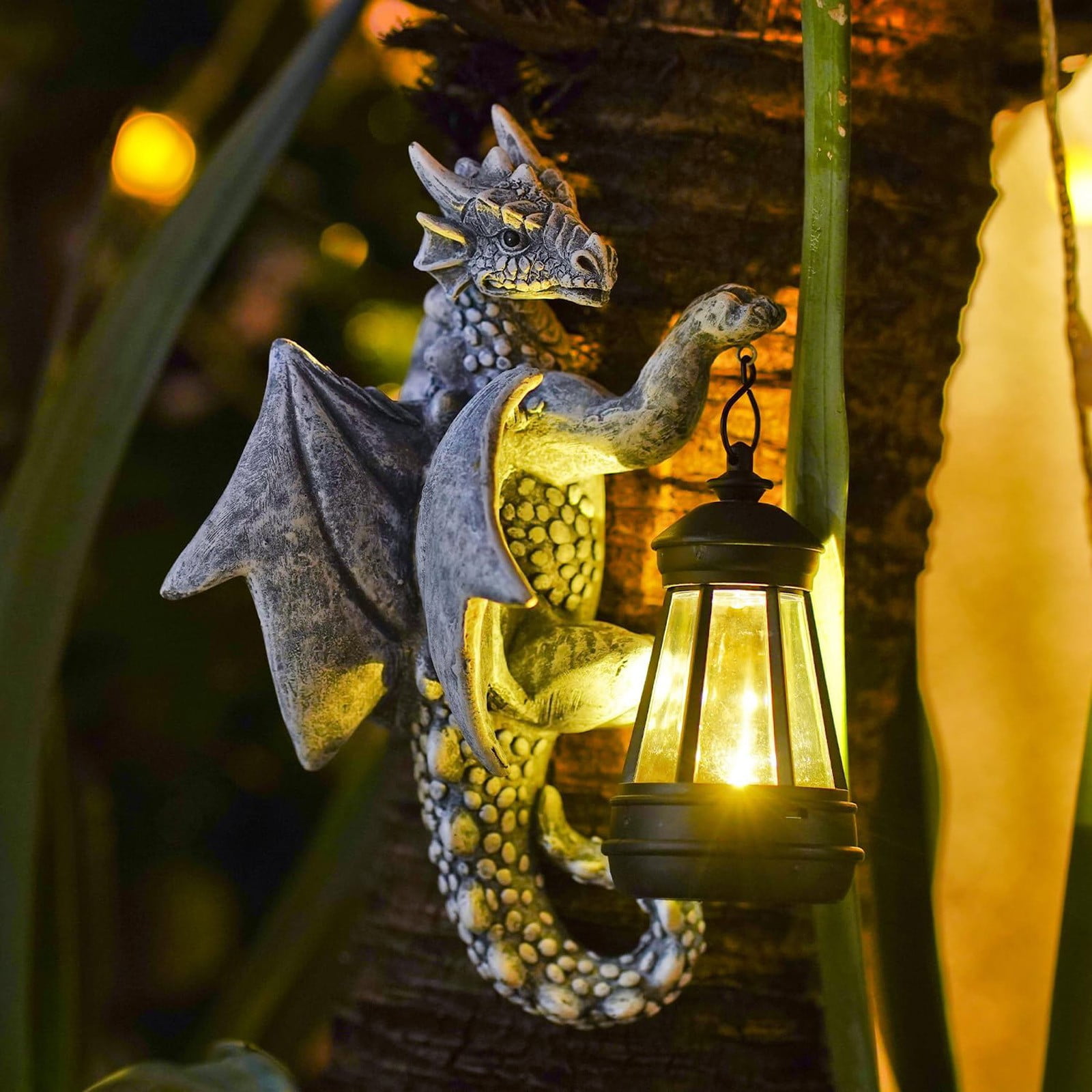 9.7" Solar Garden Outdoor Statues Dragon Holding with Solar LED Lights ...