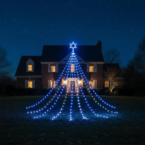 9.7ft Hanukkah Waterfall String YANTONs Outdoor Decorations, 8 Modes ...