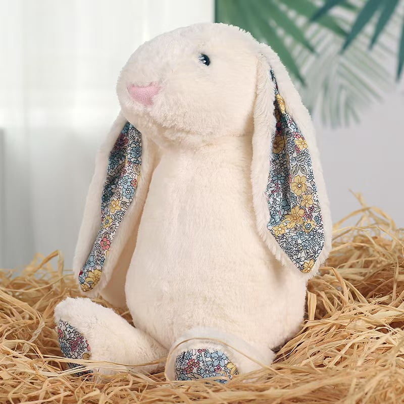 9.8" /15.7"Dusty Rose Easter Bunny Plush Toy with Flower Pattern Ears ...